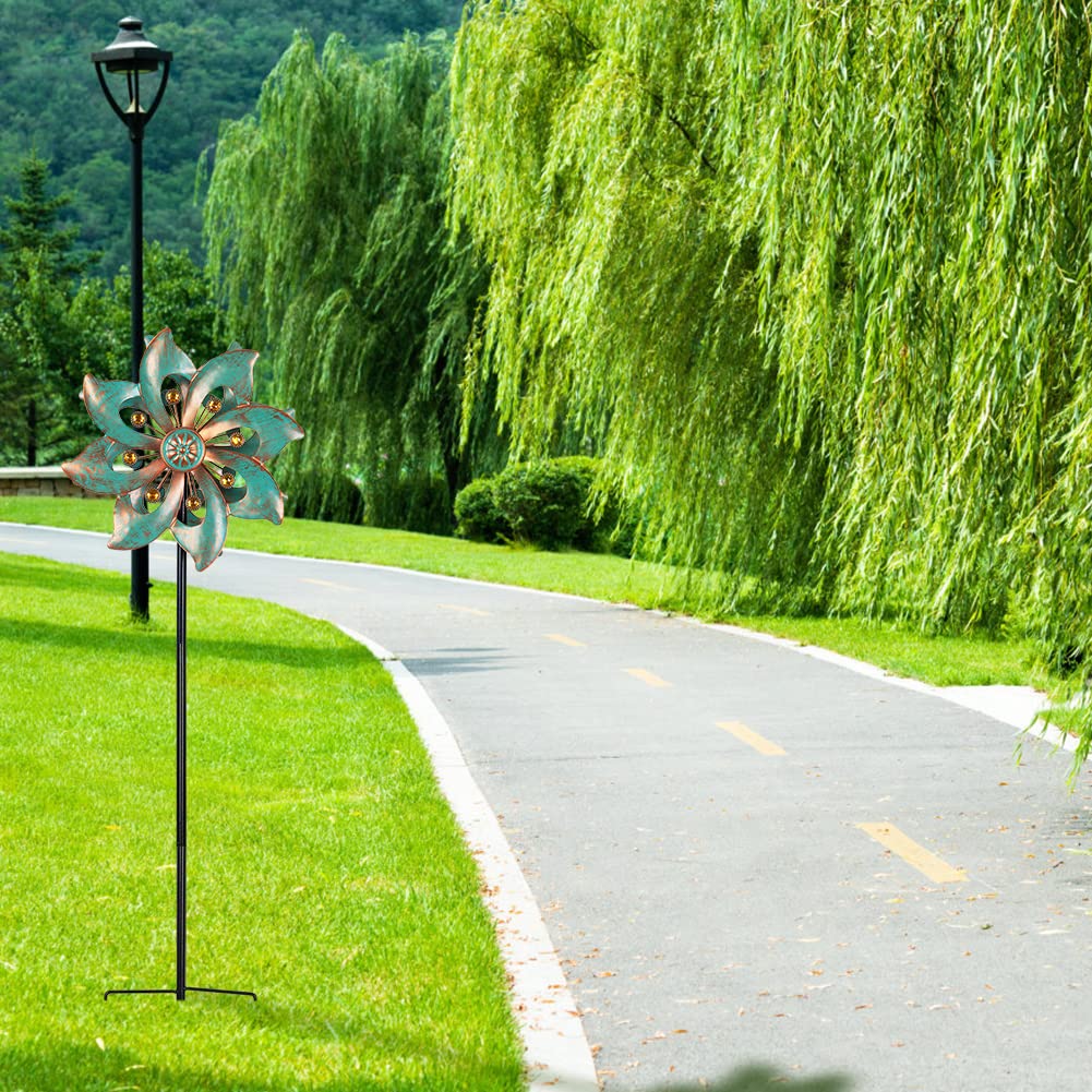 VEWOGARDEN Garden Decor Wind Spinners, Small Waterproof Metal Pinwheels Wind Spinner for Yard and Garden 37 * 10inches (Double blade)