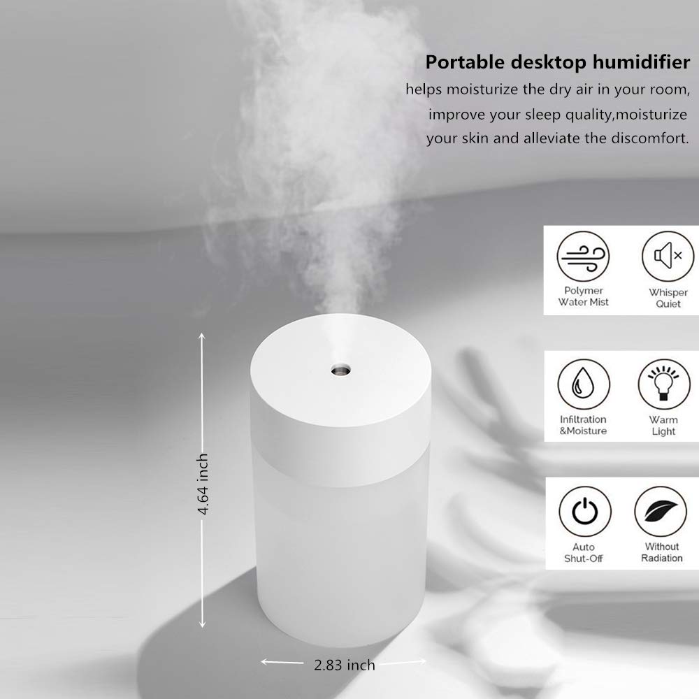 YAOMAISI Portable Mini humidifier, 260ml Small Cool Mist humidifier,2 Mist Modes, Super Quiet,White