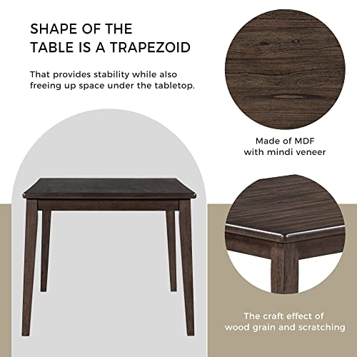 Voohek, Espresso 6-Piece Rectangular Trapezoid Dining Table with Wood Grain Tabletop, 4 Fabric Chairs and 1 Bench, Solid Woodframe Kitchen Furniture w/Plastic Foot Pads, for 4 People