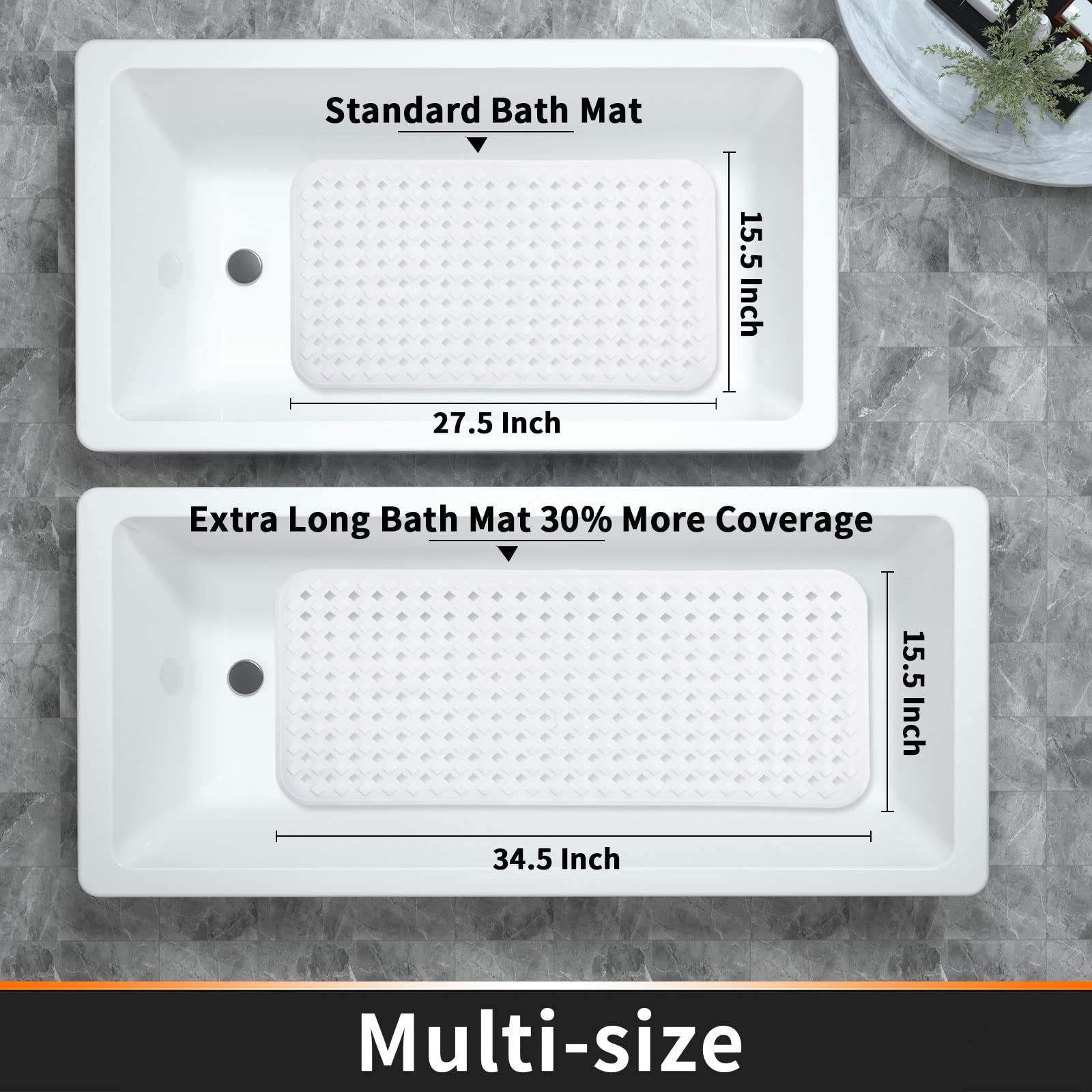 Yimobra Original Non Slip Bathtub Mats, Shower Bath Mat for Tub with Suction Cups and Drain Holes, Machine Washable, BPA, Latex, Phthalate Free, 34.5 x 15.5 Inches, White