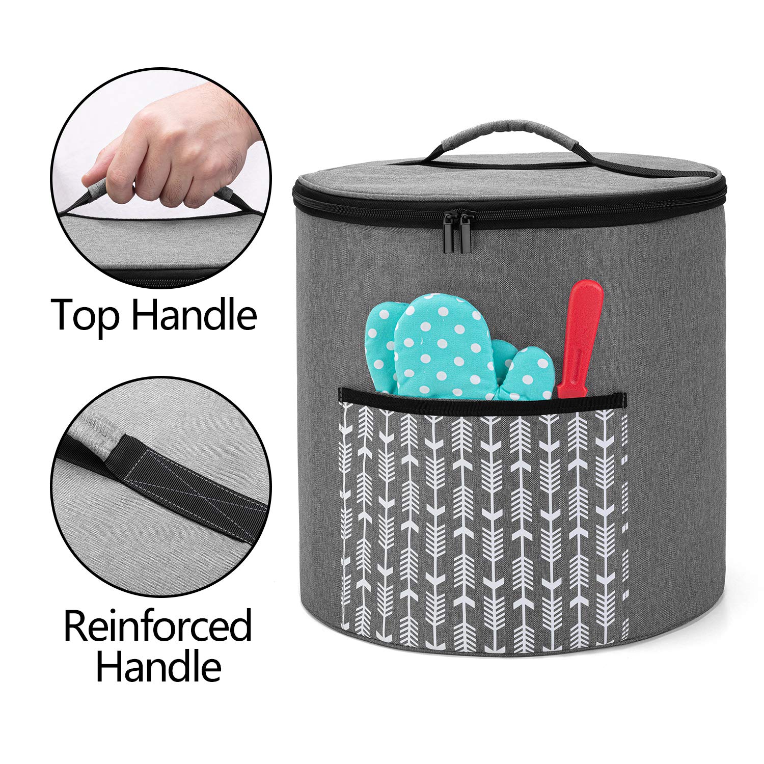 Yarwo Carrying Bag Compatible for 8 Quart Instant Pot, 4-5 Quart Air Fryer, Cuisinart Bread Maker, Fully-Enclosed Kitchen Appliance Dust Cover with Pockets and Top Handle, Gray with Arrow