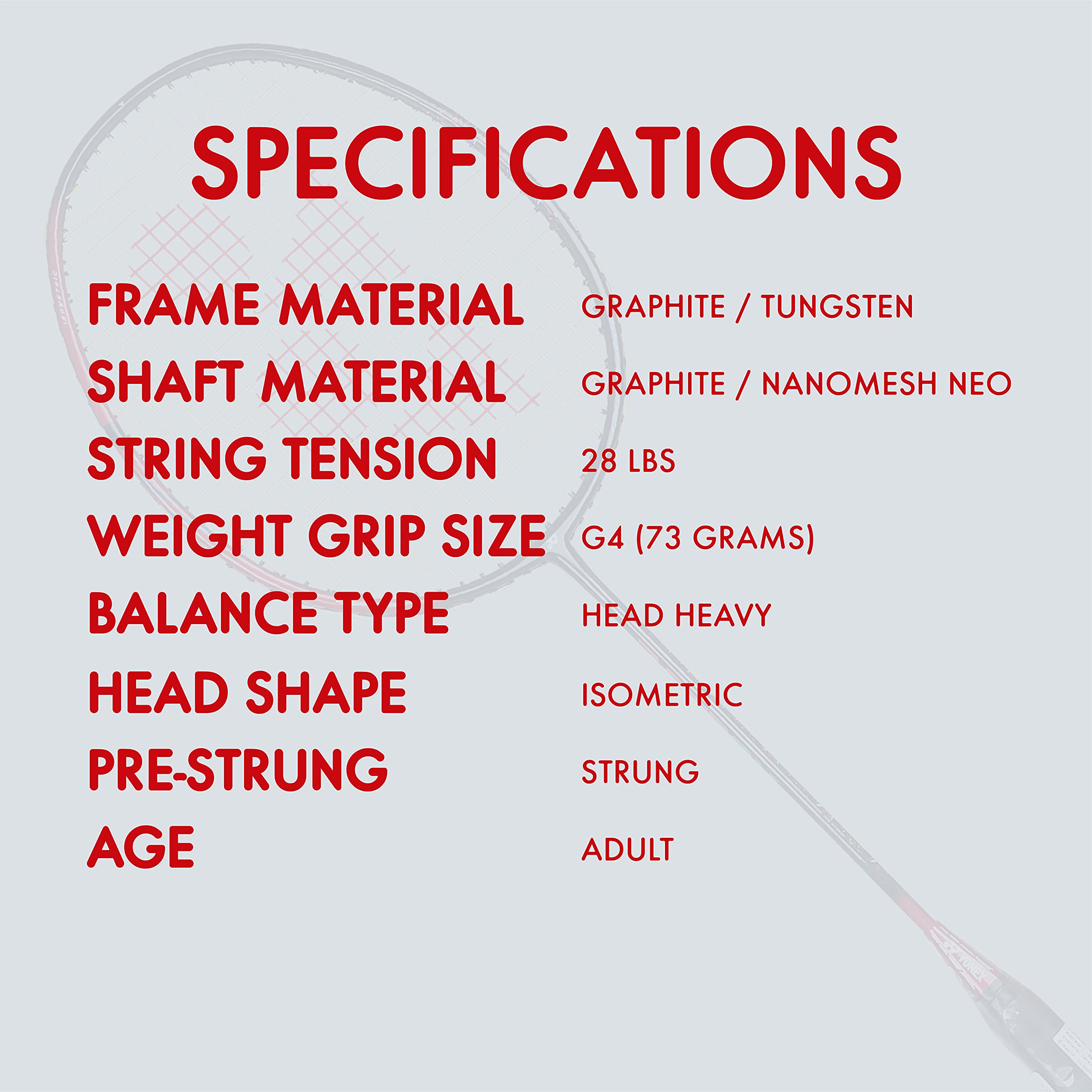 YONEX Smash Badminton Racquet (G4, 73 Grams, 28 lbs Tension) (Black Flash Red)