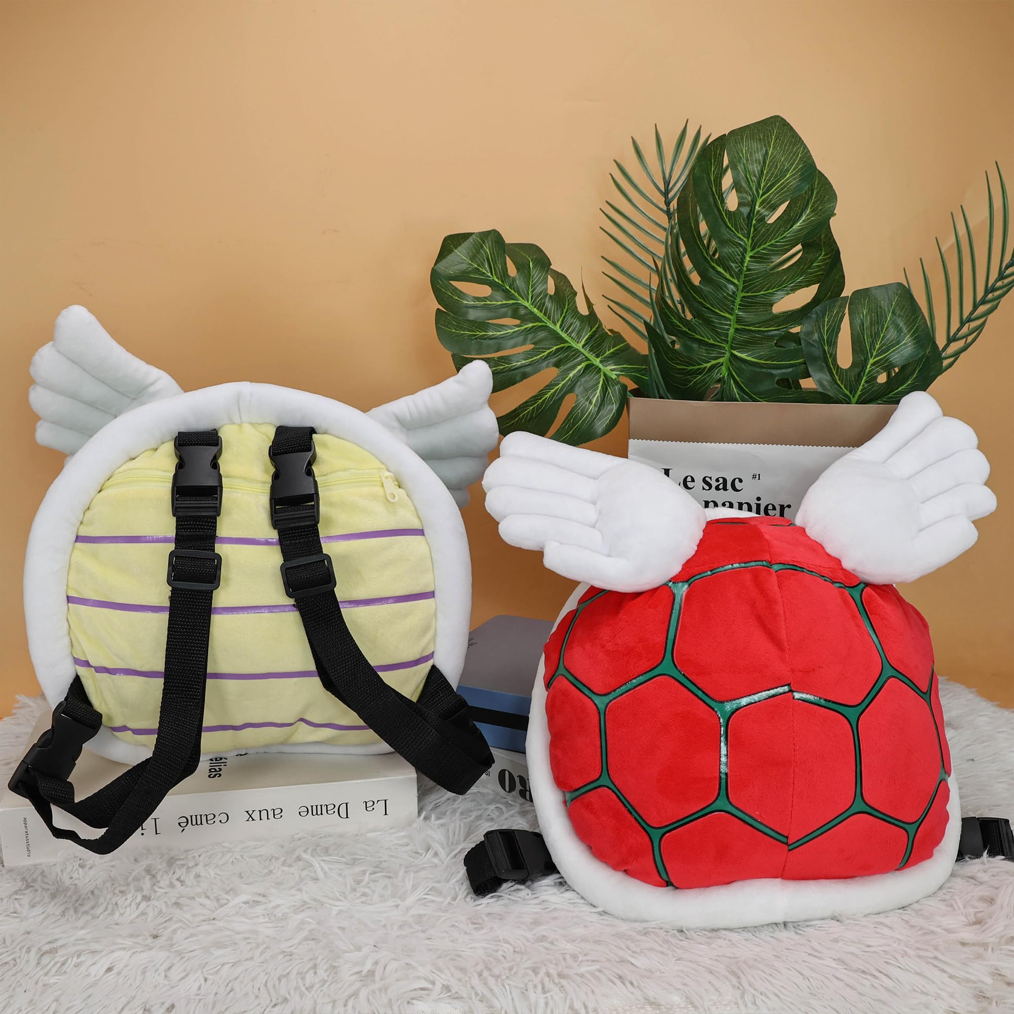 ZYPHYR Red Bowser Backpack with White Wings Super Koopa Paratroopa Bag Turtle Shell Daypack Cosplay Costume Accessory Prop Soft Stuffed Cartoon Toys