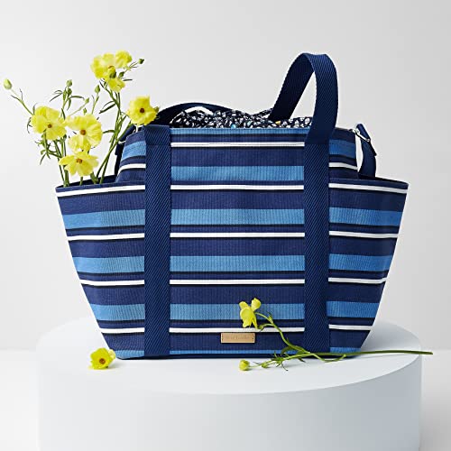 Vera Bradley Women's Deluxe Canvas Tote Bag, Seaside Stripe Navy, One Size