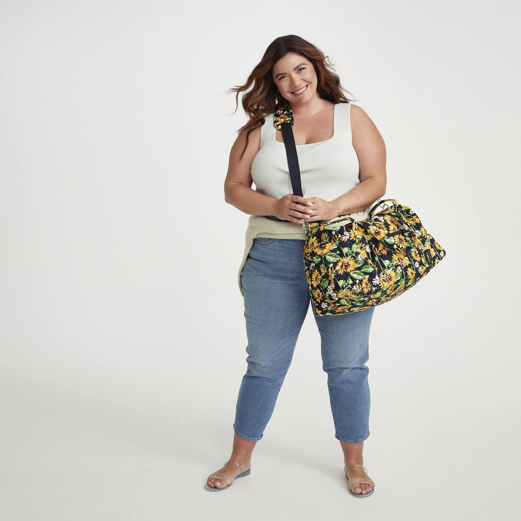 Vera Bradley Women's Cotton Medium Travel Duffel Bag, Sunflowers - Recycled Cotton, One Size