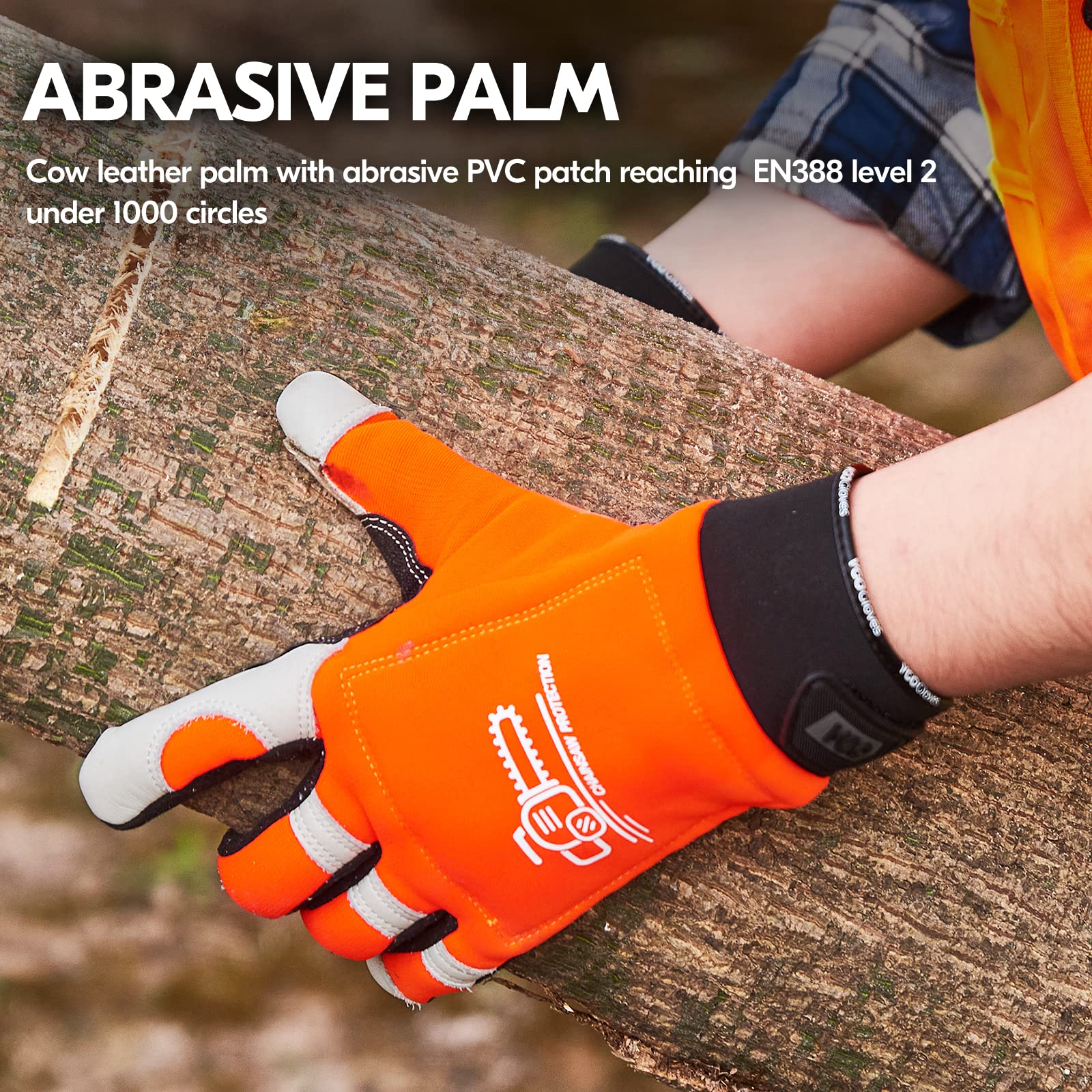 Vgo... Chainsaw 12-Layer Saw Protection on Both Hands Cow Leather Gloves (1 Pair,Size M, Orange, CA9760)
