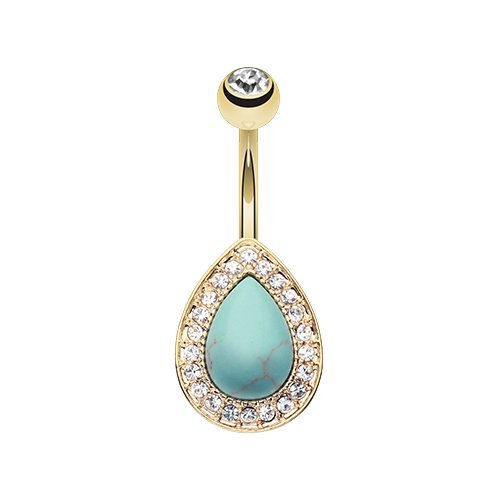 WildKlass Jewelry Golden Avice Turquoise Multi-Gem 316L Surgical Steel Belly Button Ring