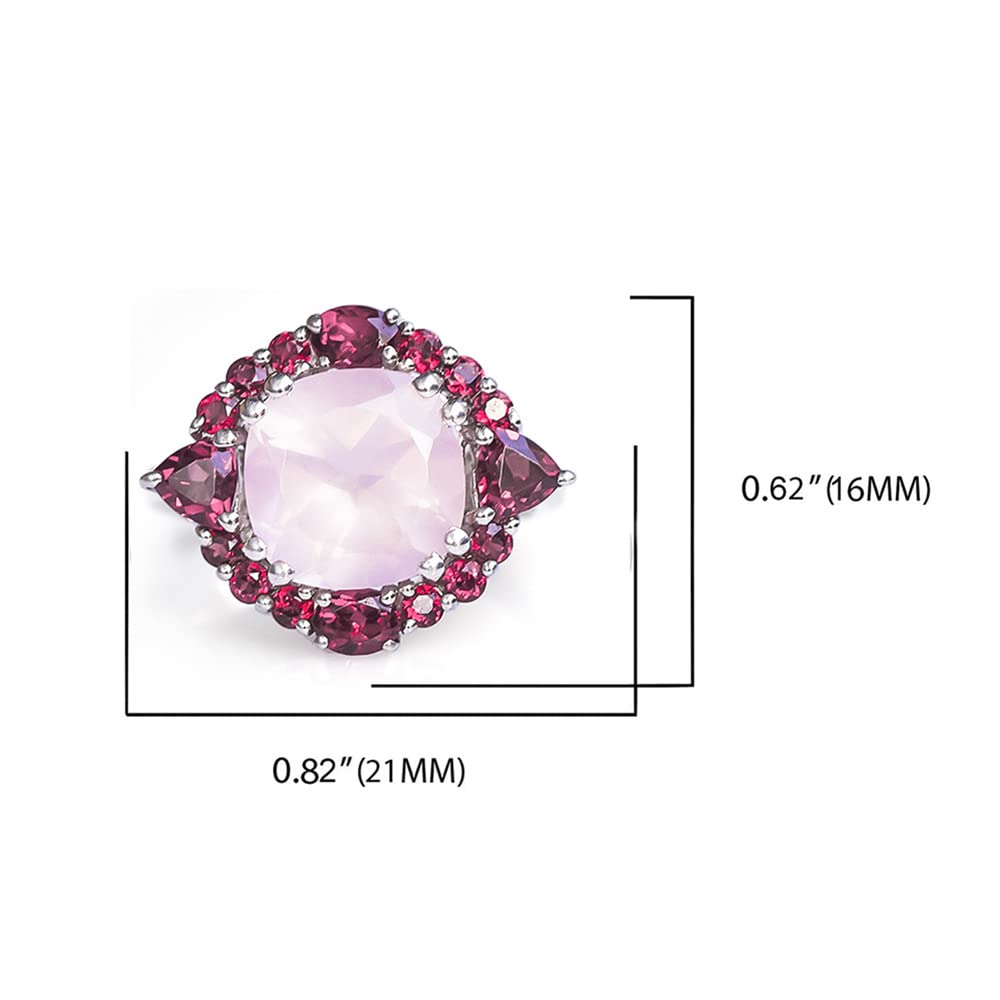 YoTreasure 5.65 ct. t.w Rose Quartz & Rhodolite .925 Sterling Silver Cluster Ring