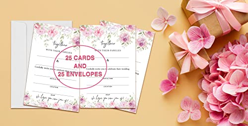 ZEDEV Floral Wedding Invitation Cards - Invite Cardstock for Wedding Parties Receptions - 25 Cards and 25 Envelopes (together-017)