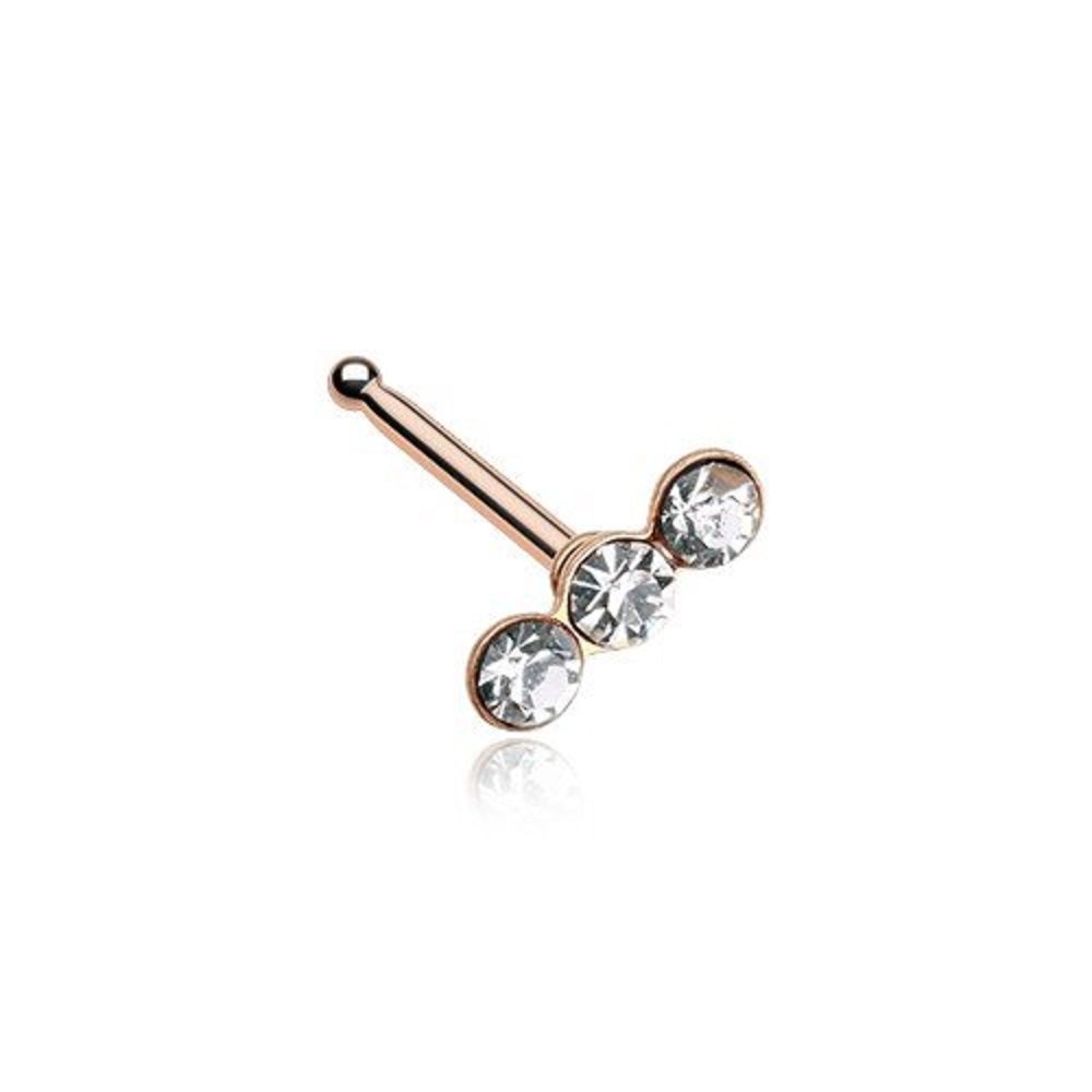 WildKlass Jewelry Rose Gold Triple Linear Gem Nose Stud Ring