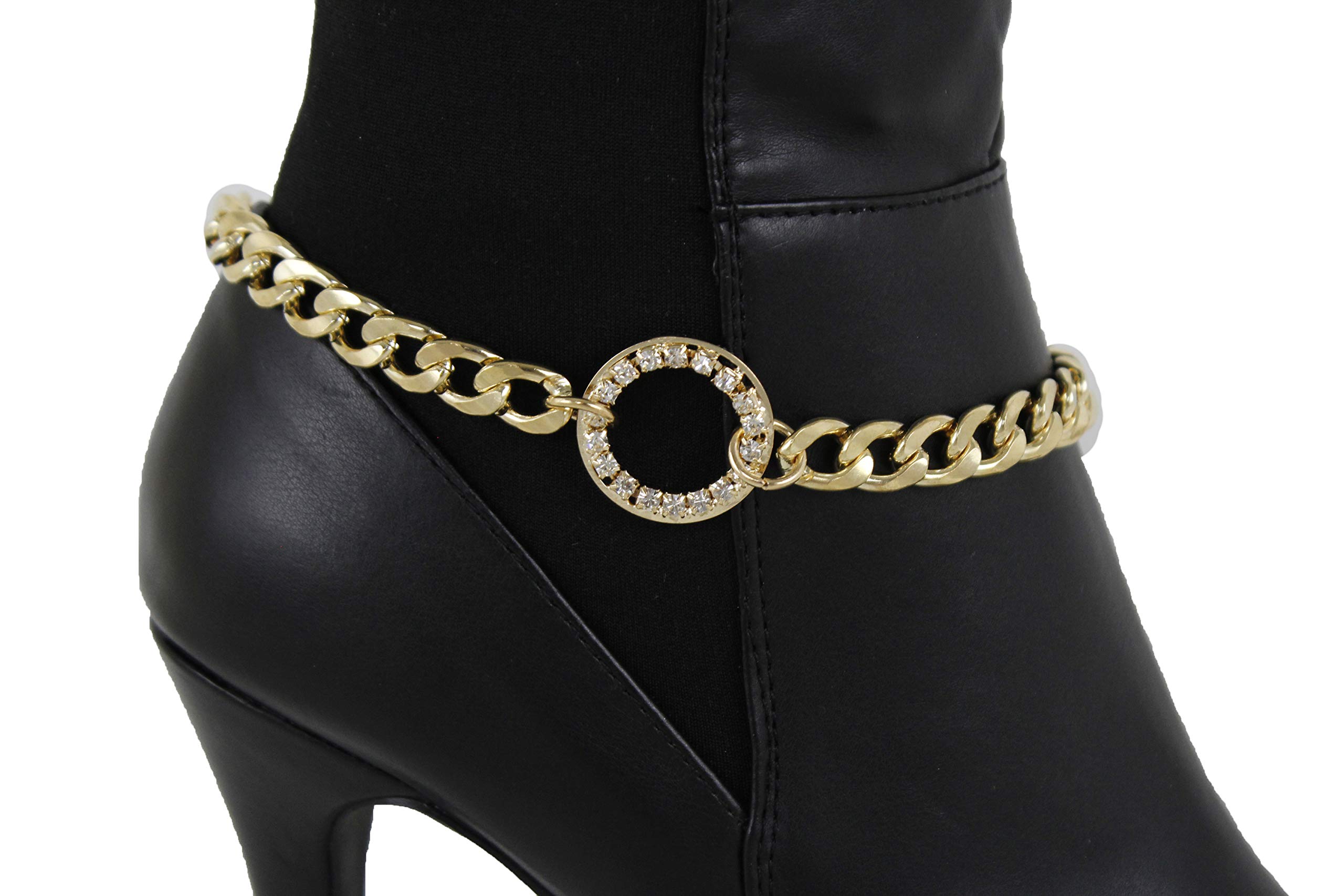 Women Western Fashion Anklet Boot Chains Bracelet Gold Metal Bling Ring Beads Round Shoe Charm