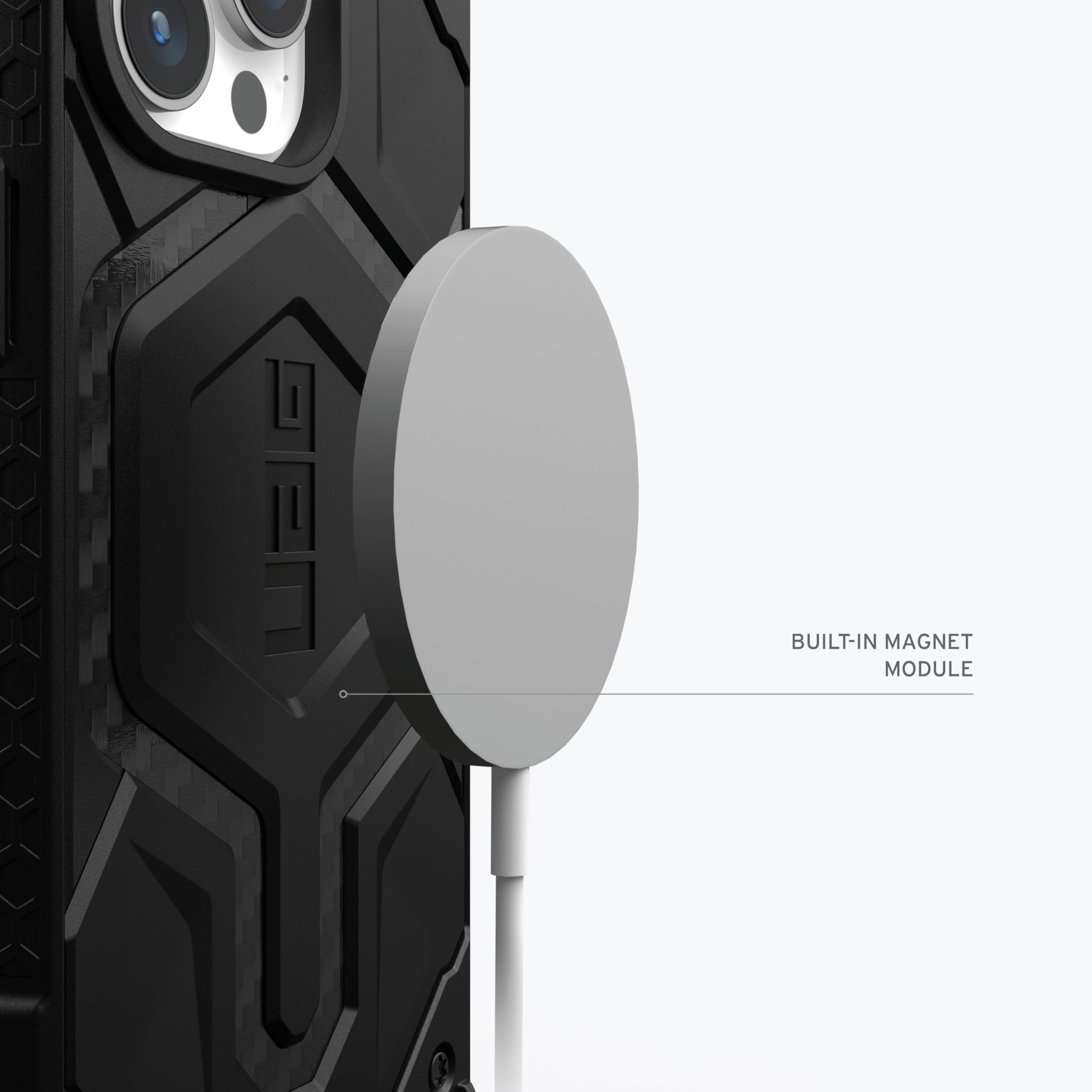 URBAN ARMOR GEAR UAG Designed for iPhone 15 Pro Max Case Monarch Pro Carbon Fiber 6.7" Compatible with MagSafe Bundle with U by UAG Magnetic Wireless Portable Charger 18W Power Bank Black