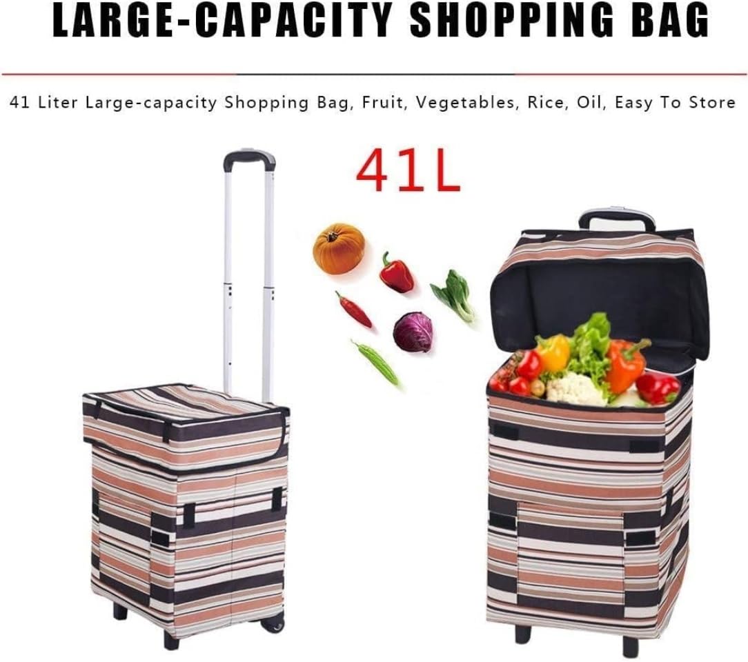XDMINGY Folding Shopping Cart, Shopping Cart Shopping Cart Trolley Foldable 41L Loading Capacity Aluminum Alloy Pull Rod Large Capacity Grocery Utility Carts, 97*34*28cm