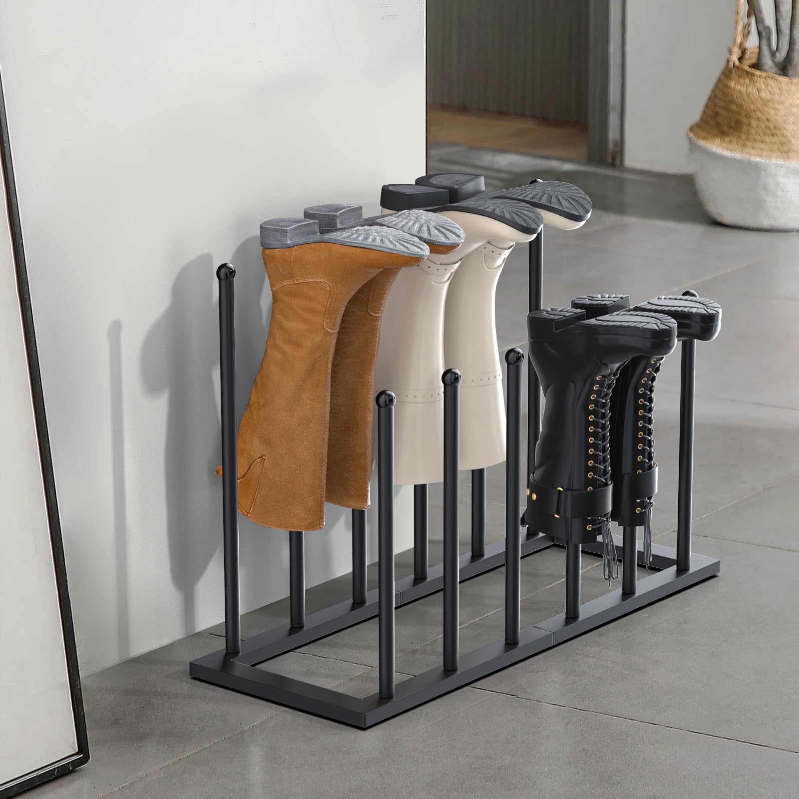 Urban Deco Free Standing Shoe Racks, Boot Organizer for Tall Boots, Black Metal Boot Rack Fit for 6 Pairs, Shoe Organizer for Dorm Room, Closet, Entryway (Black-6pairs)