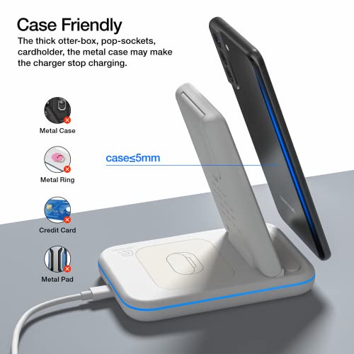 Wireless Charger for Samsung/Android, HOLYJOY Foldable 3 in 1 Fast Charging Station/Stand/Multi Charger for Samsung S24/S23/S22/Note 20, Travel Pad for Galaxy Watch 6/5/4/3/Active 2, for Buds(White)