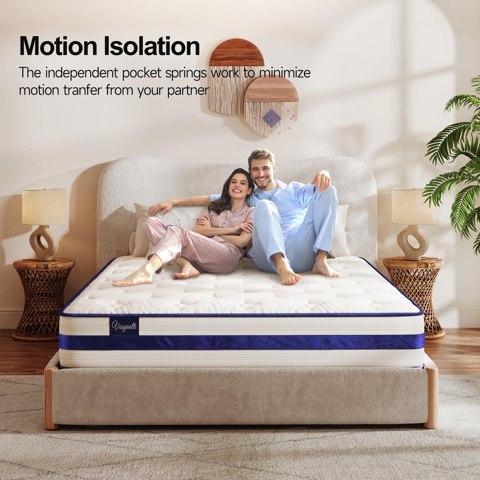 Vesgantti Queen Mattress, 12 Inch Hybrid Innerspring Mattress with Memory Foam, Support & Pressure Relief, Medium Firm Feel Mattress in a Box (60x80x12 Inches, Queen Size)