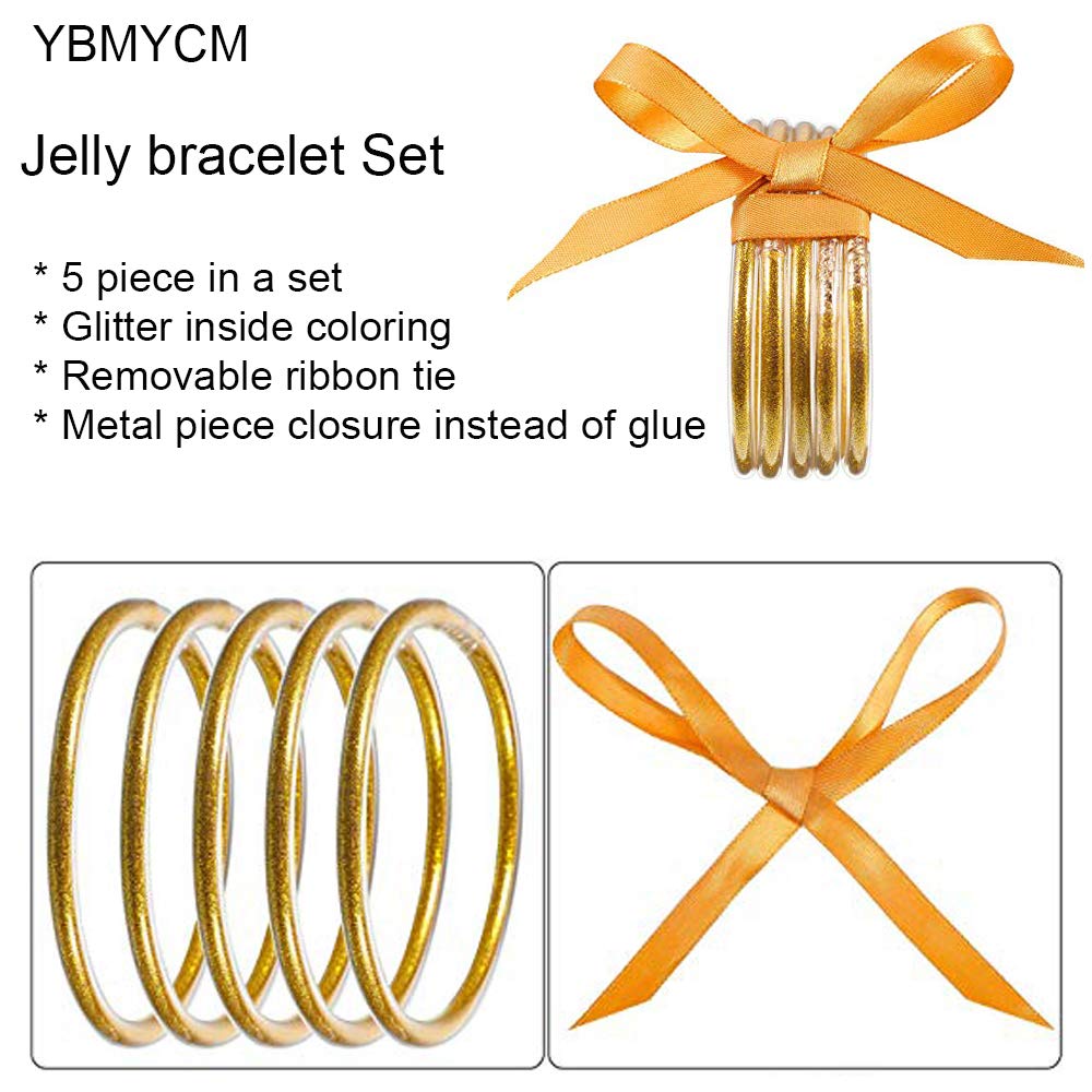 YBMYCM Glitter Jelly Bangles Bracelets Set for Women-Glitter Filled Jelly Silicone Bracelets