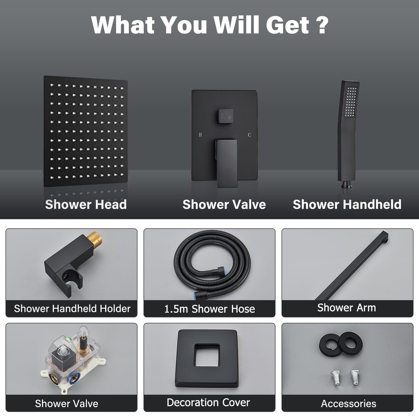 ๐๐จ๐ญ๐๐ฆ๐ฎ๐ญ๐ ๐๐ก๐จ๐ฐ๐๐ซ ๐
๐๐ฎ๐๐๐ญ ๐๐๐ญ Black Shower Faucet with 8 Inch Shower Head and Handheld Rainfall Shower System Shower Faucets Sets Complete with Brass Valve