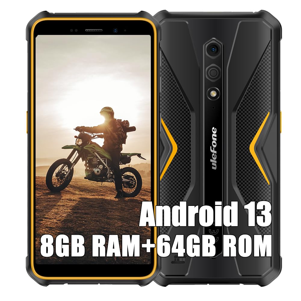 Ulefone Armor X12 Pro Rugged Smartphone Unlocked, MTK G36 8GB+64GB Android 13 Cell Phone, 13MP+8MP, 5.45" HD+, 4860mAh, Dual SIM 4G Rugged Phone, NFC GPS OTG FM,Orange