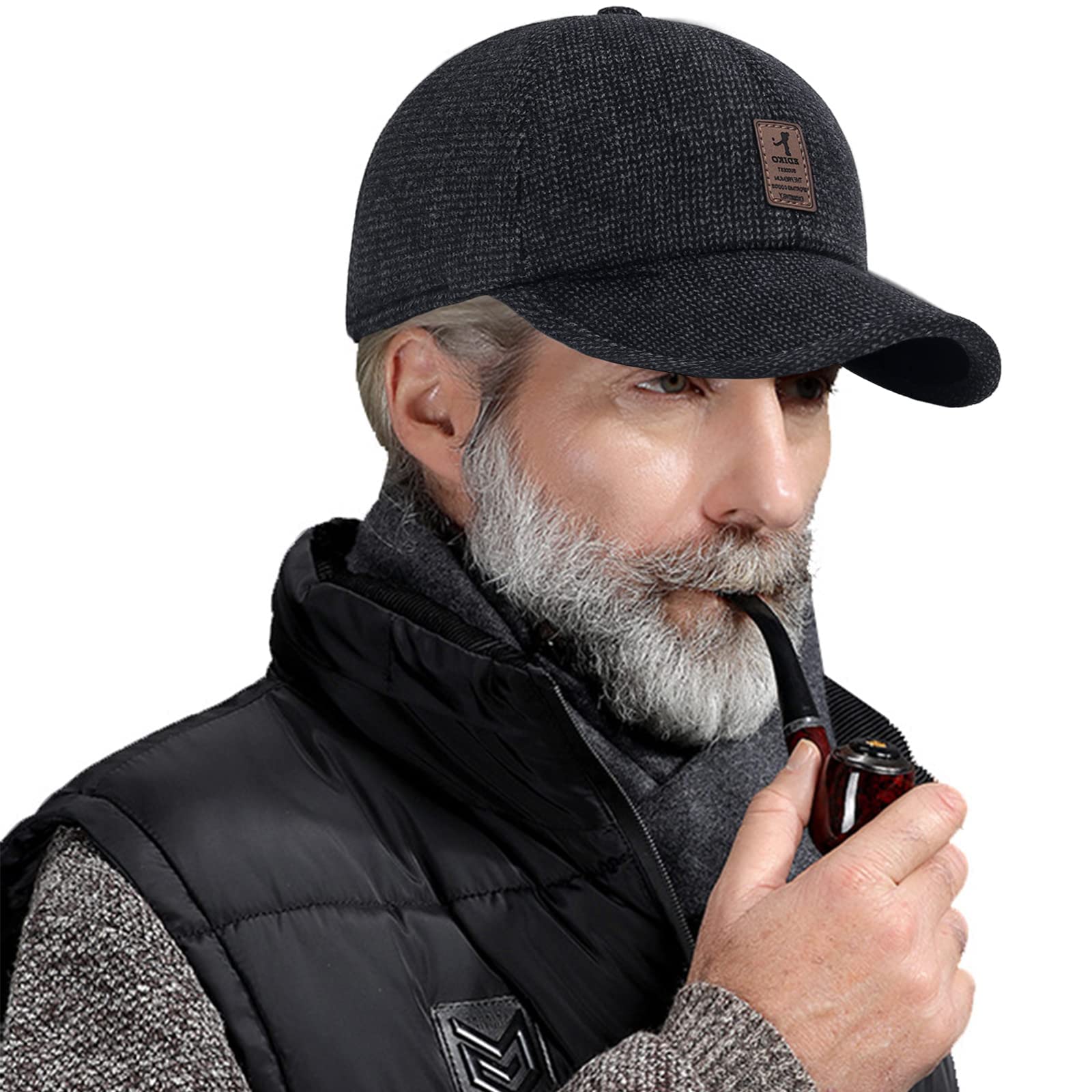 Winter for Men Outdoor Hat, Adjustable Warm Sport Golf Baseball Cap Hats Dad Caps Earflaps Thicken 55-60CM (Brown) (Cotton, Black)