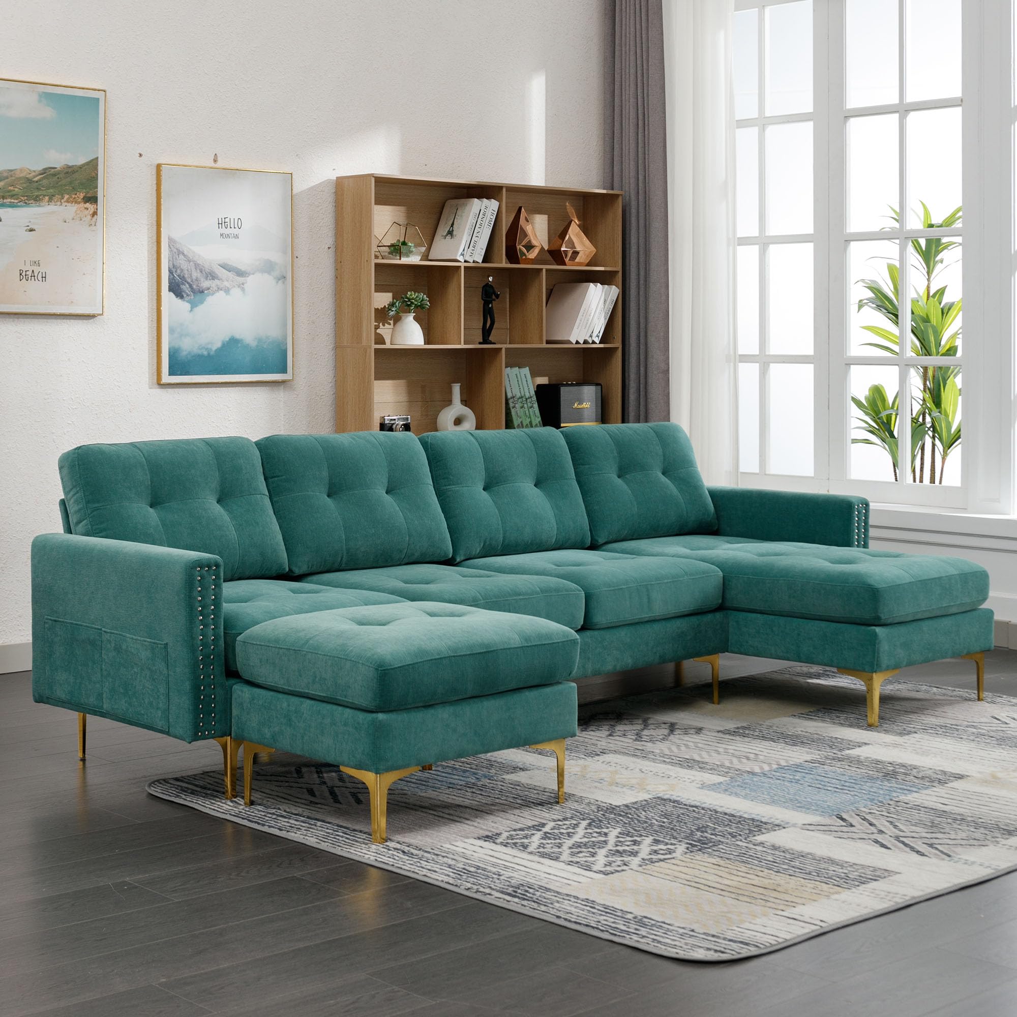 TARTOP, L-Shape Convertible Sectional Sofa, Green