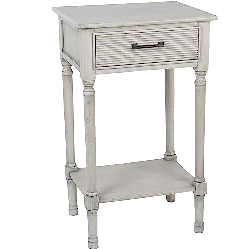 Winter Stone Finished Wooded End Table with Drawer and Storage Shelf, Easy No-Tool Assembly, Black Metal Handle, Smooth Wood Glides for Effortless Use. End Table Nightstand