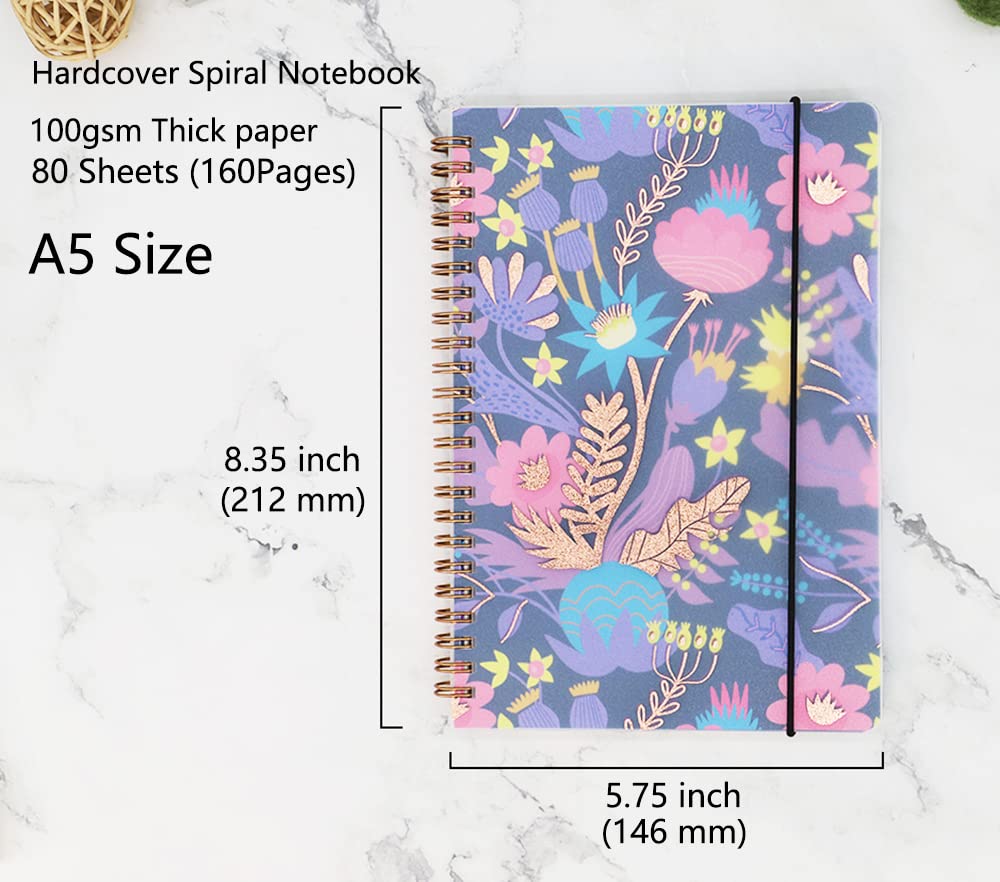Zegrox Lined Spiral Journal Notebook, 6PCS,160 Pages, Medium 5.75 inches x 8.35 inches - 100 GSM Thick Paper, Hardcover, Double-Wire Spiral Journal & Notebook