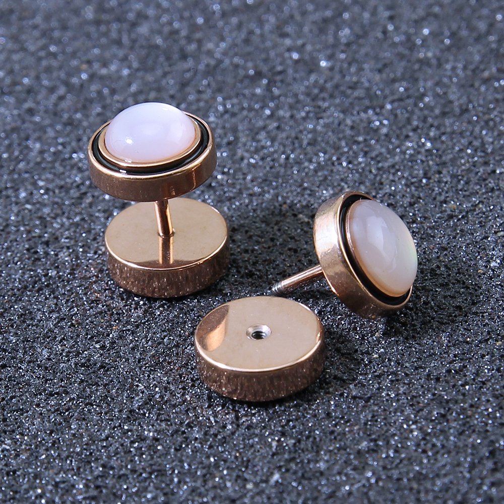 ZS Rose Gold Men Women Stainless Steel Cheater Ear Plugs Gauges Illusion Tunnel Earring Studs (Black)