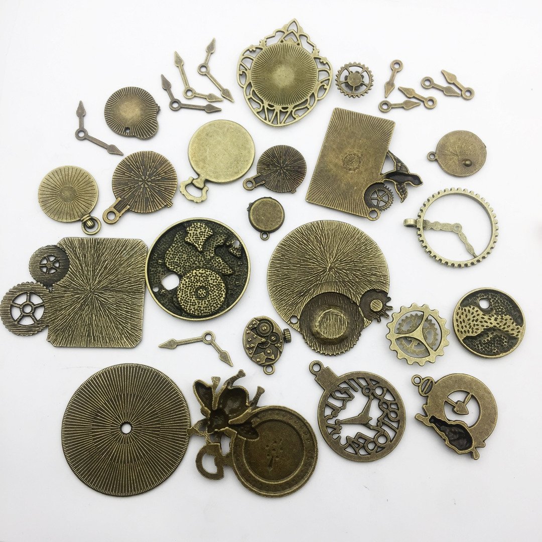 Youdiyla 100g Steampunk Clock Face Dial Pointer Charm Pendant, Mix Antique Metal Pendant Supplies Findings for Jewelry Making (Bronze HM71)