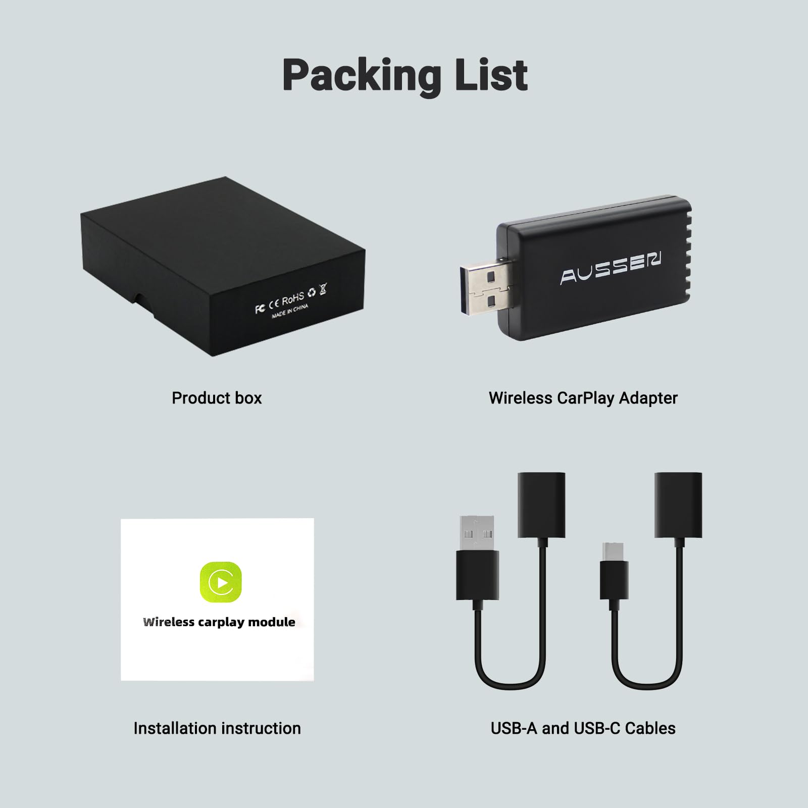 Wireless CarPlay Adapter - AUSSEN Wireless CarPlay Dongle - Dual Core Chip 5.8GHz WiFi No Lag - Convert Wired to Wireless Car Play Plug & Play for Cars from 2016 iPhone iOS