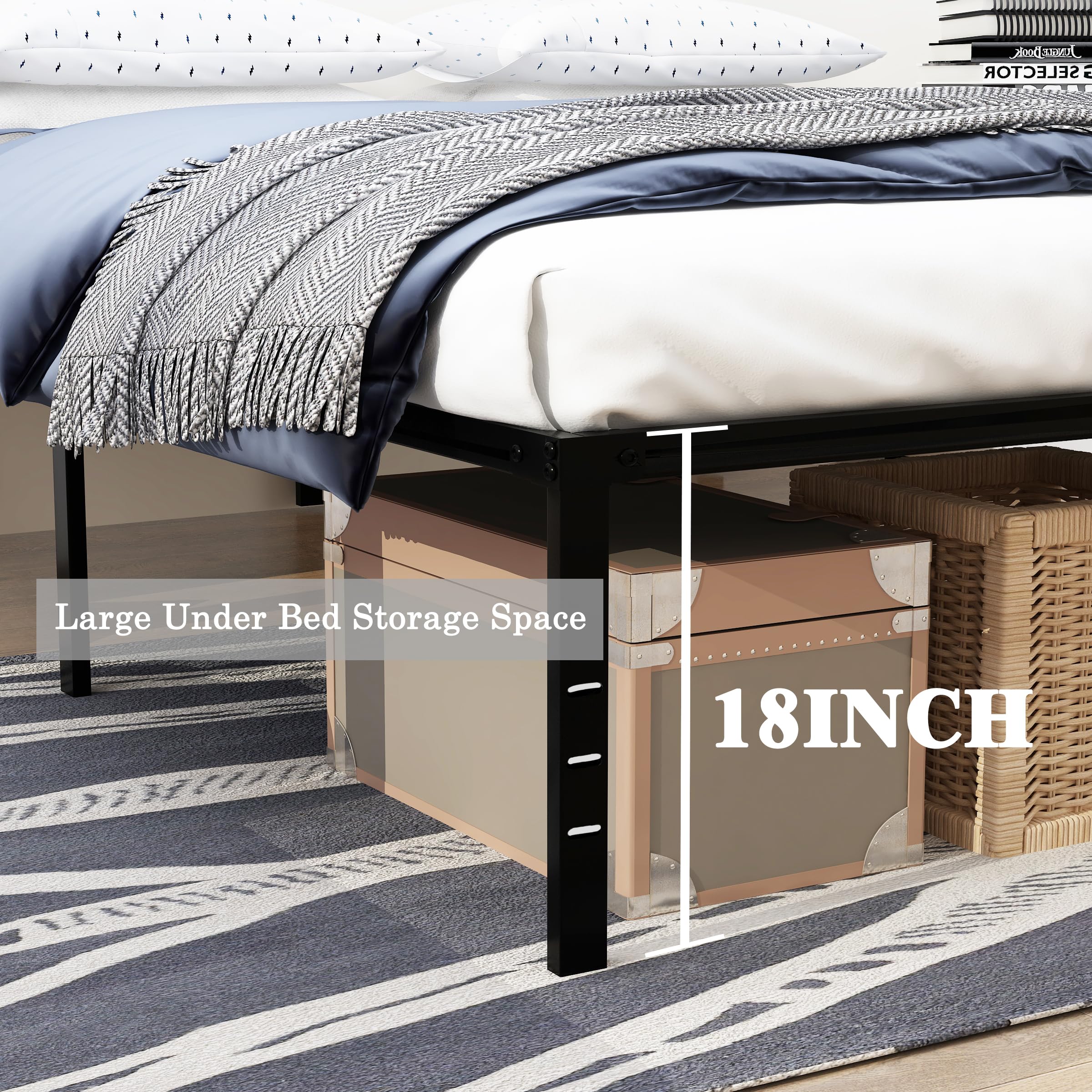Yedop 18 Inch Full Size Metal Bed Frame, Full Bed Frame No Box Spring Needed, 2500 lbs Heavy Duty Steel Slat Support, Non-Slip, Noise Free, Sturdy Metal Bed Frame, Black