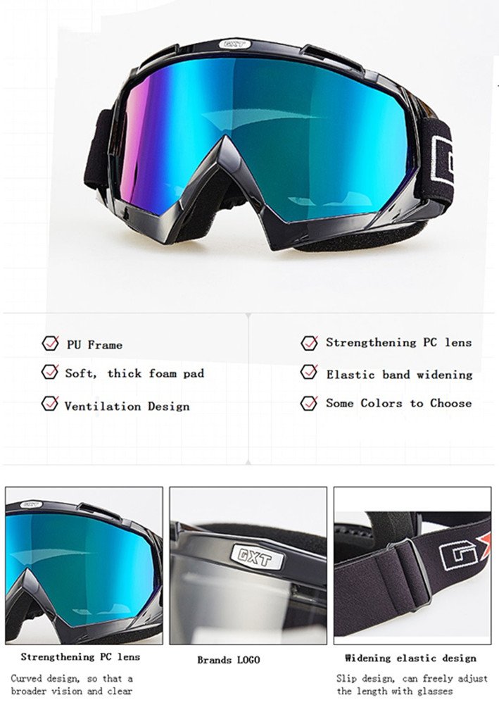 Wonzone Off Road Riding Motorcycle Goggles Windproof Snowboard Ski Goggles Eyewear Adjustable UV Protective Outdoor Glasses Motorcycle Cross-country Goggles (Black Frame White Dot, Rainbow)