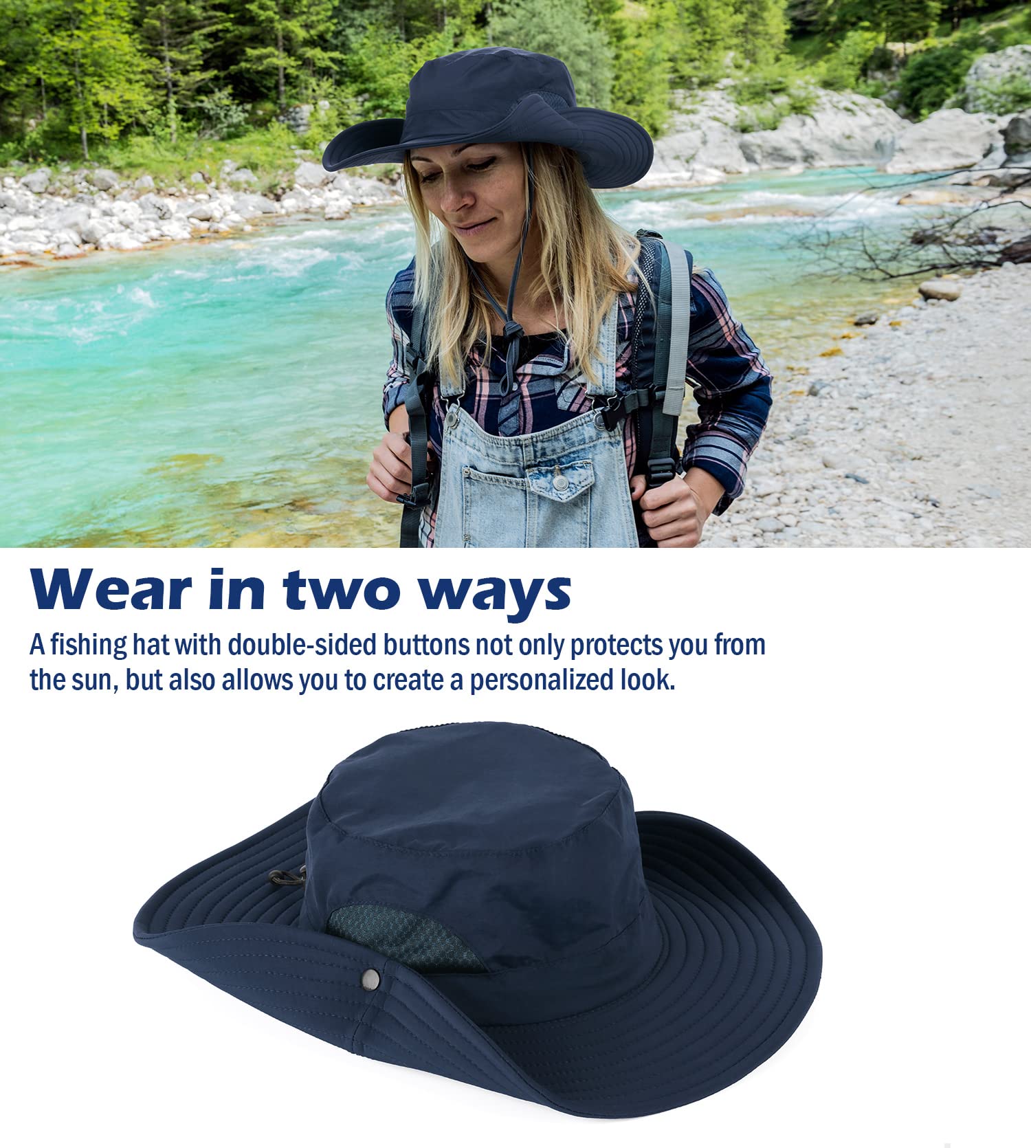 Wmcaps UPF 50+ Sun Protection Hat for Mens Womens, Wide Brim Waterproof Bucket Hat for Fishing, Hiking, Garden,Yard Outdoor work Light Grey