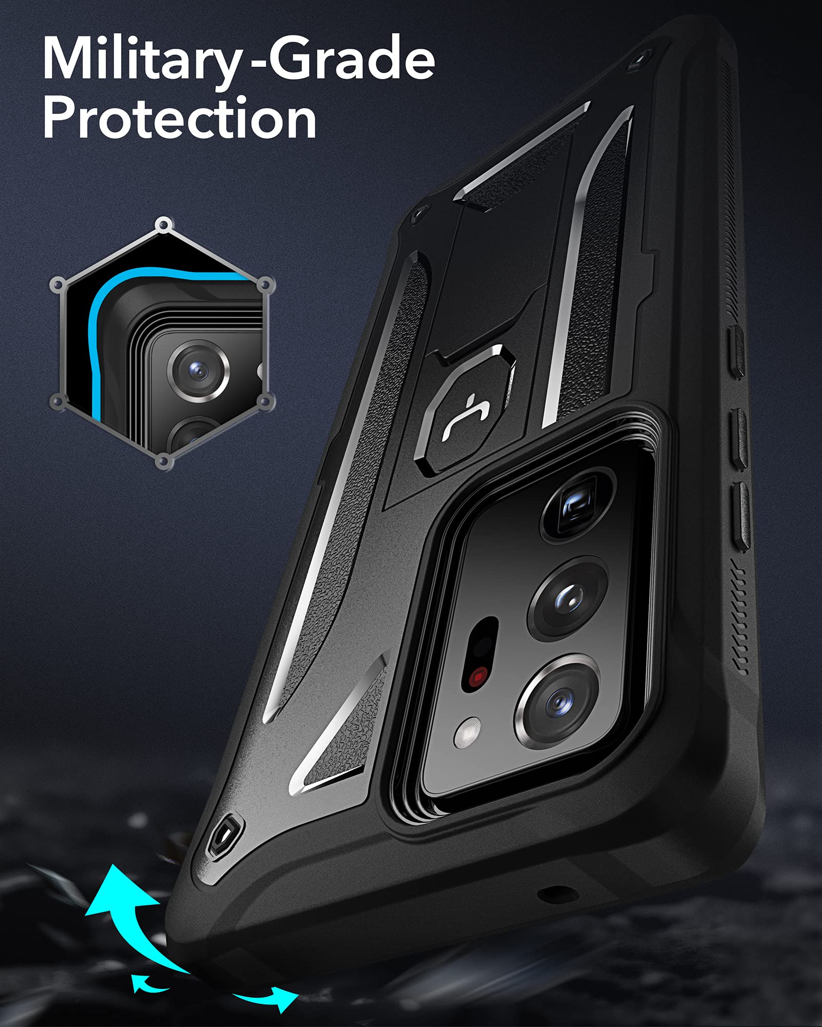 YOUMAKER Samsung Galaxy Note 20 Ultra Case with Built-in Screen Protector & Kickstand Shockproof Full Body Rugged Protective Cover for Galaxy Note 20 Ultra 5G 6.9 inch - Black