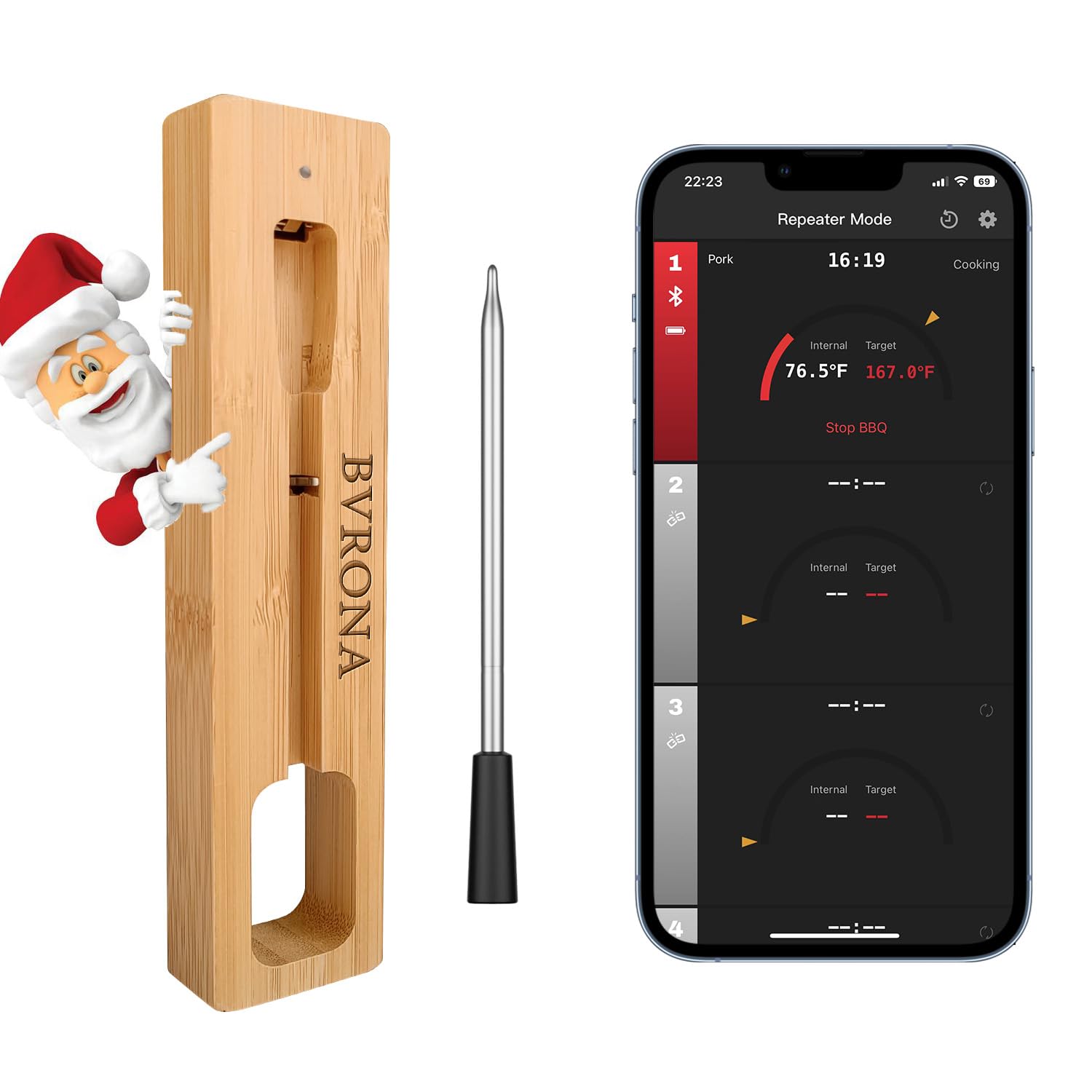 Wireless Meat Thermometer Digital 330FT Range, BVRONA Bluetooth Meat Thermometer for Grill, IP67 Waterproof, Smart Food Thermometer for Smoker, BBQ, Oven,Air Fryer, App Compatible