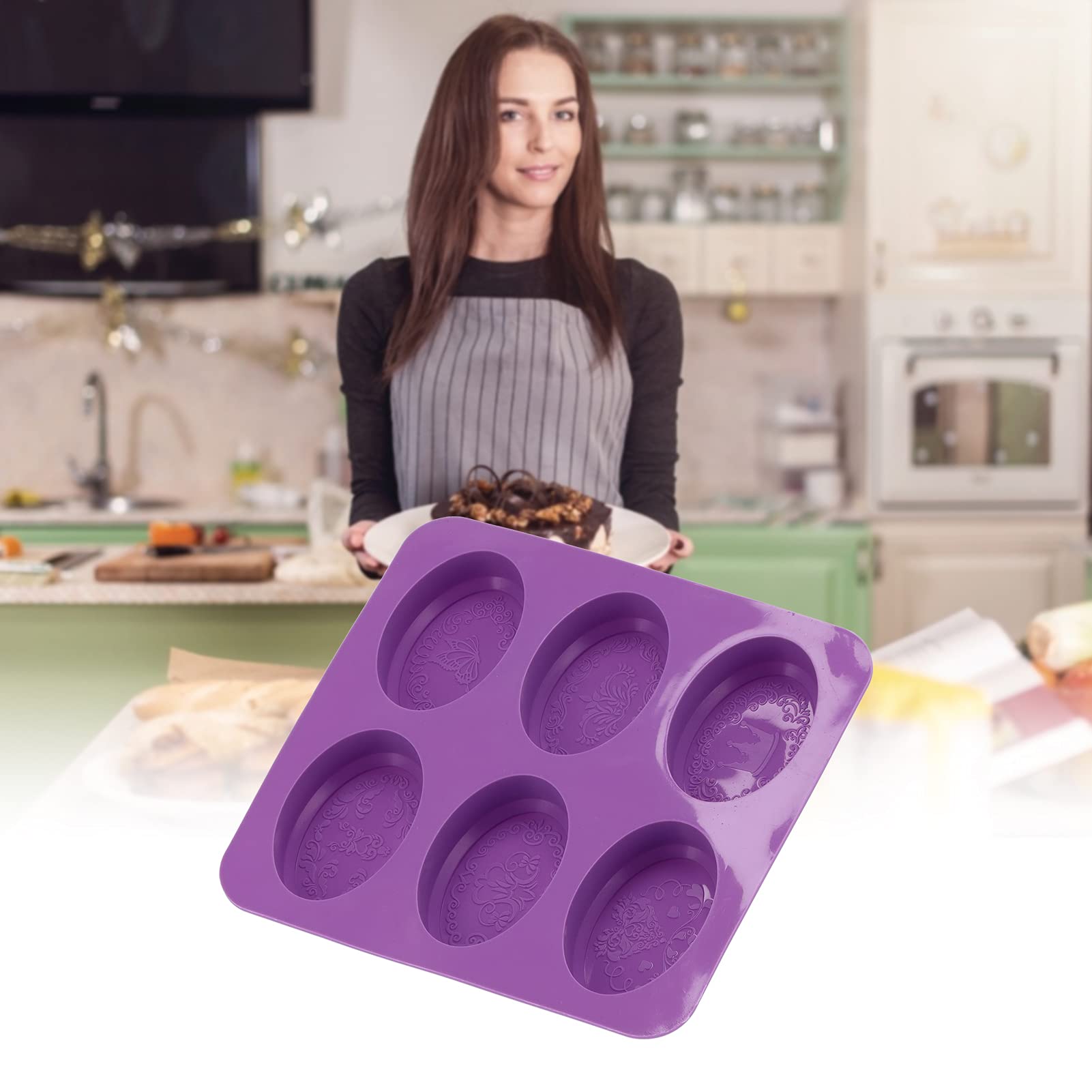 VTOSEN 6-Grid Originality Mold Silicone Hand Made Soap Cake Mold for Home Bakery, Versatile and Durable Mold for Creative Bakery Supplies(Oval Crown)
