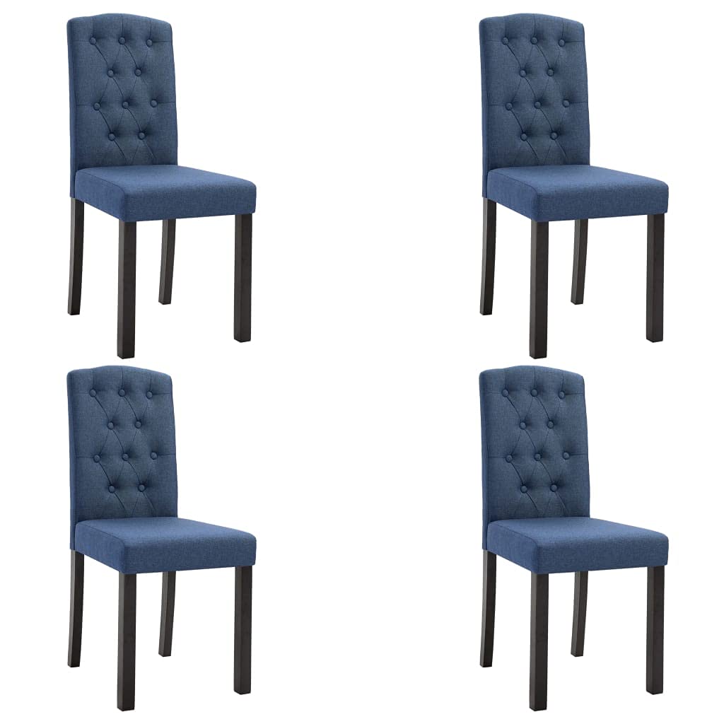 vidaXL Dining Chairs 4 Pcs, Side Chair with Solid Wood Legs, Upholstered Fabric Accent Chair for Home Kitchen Living Room, Blue Fabric