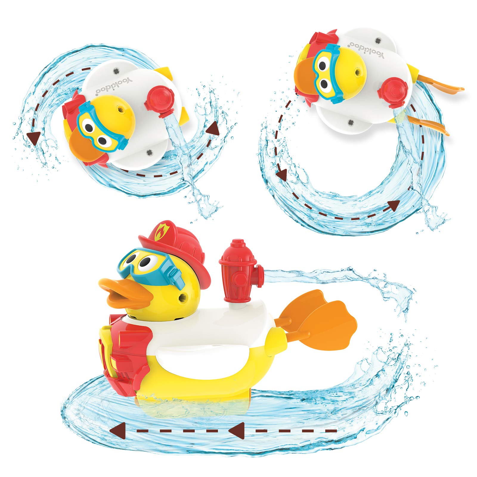 Yookidoo Jet Duck Firefighter Bath Toy with Powered Water Hydrant Shooter - Sensory Development & Bath Time Fun for Kids - Battery Operated Bath Toy with 15 Pieces - Ages 2+