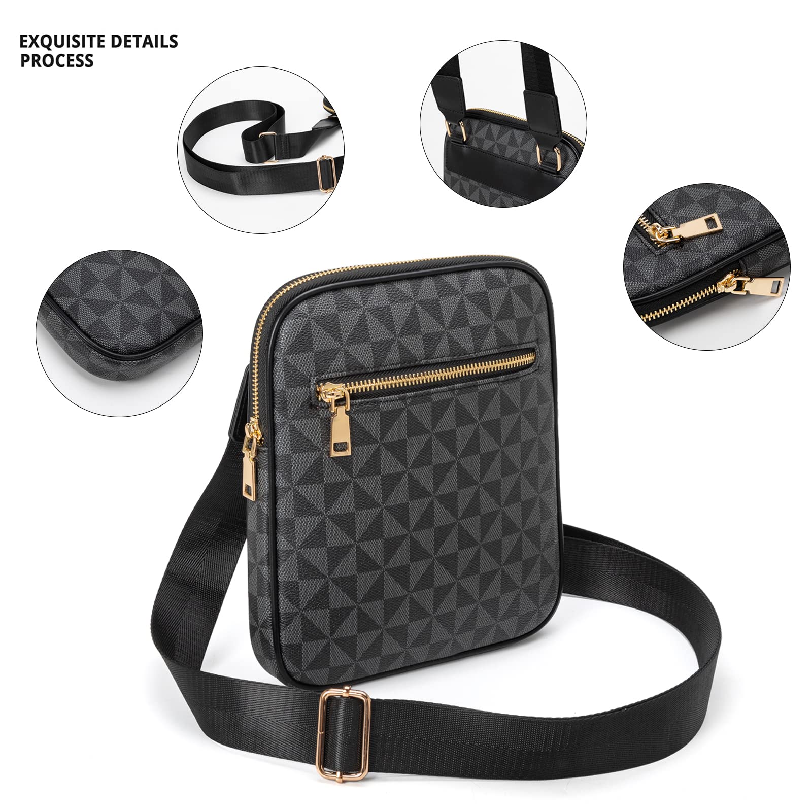 XIKIBEA Crossbody Bag for Mens, Men's commuter shoulder bag, Travel bag Work Business Small men's satchel (黑色)