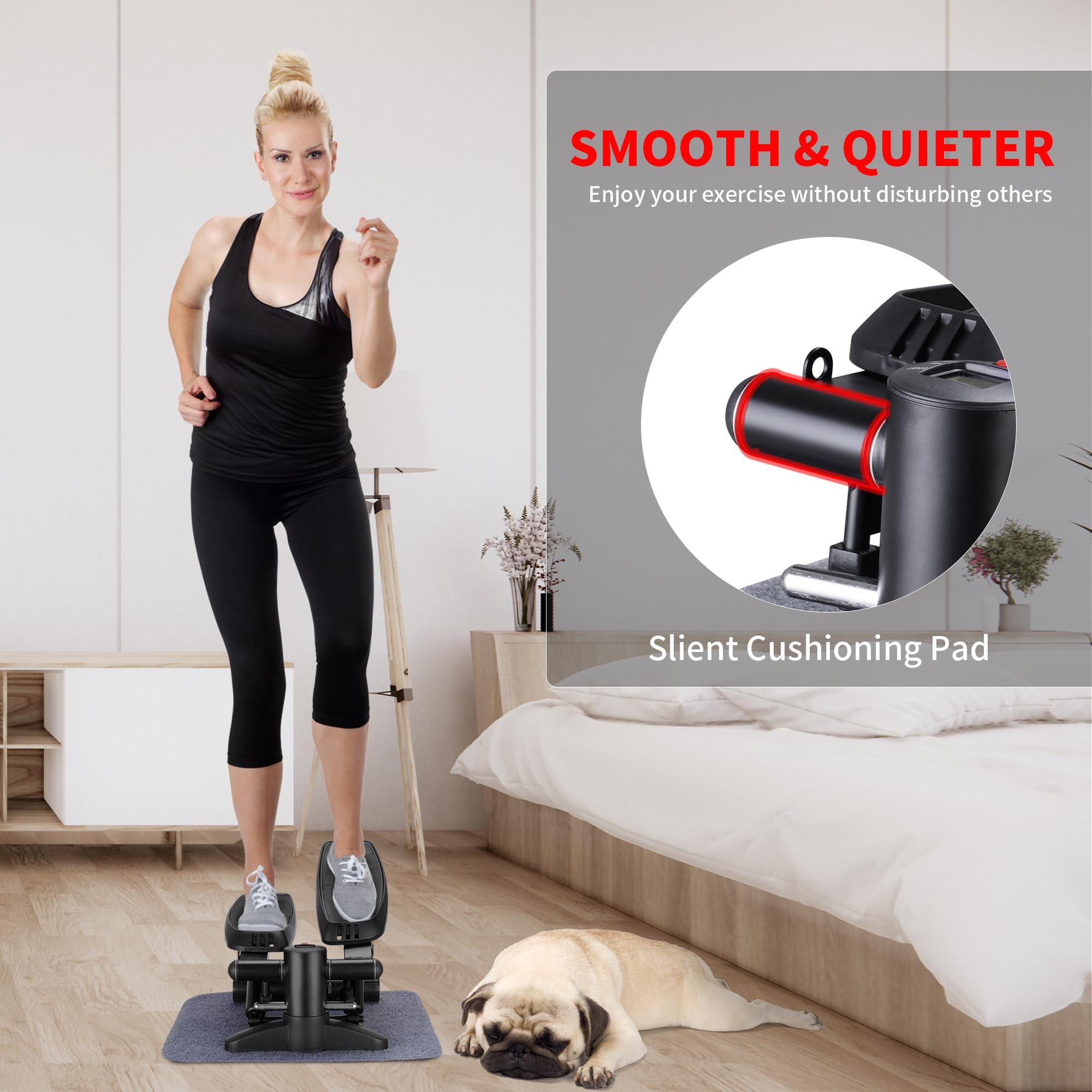 ZENOVA Steppers for Exercise, Mini Stepper, Stair Stepper with Resistance Band, Digital Display, Hydraulic Fitness Stepper Exercise Workout Equipment for Home Workout 330 lbs Weight Capacity