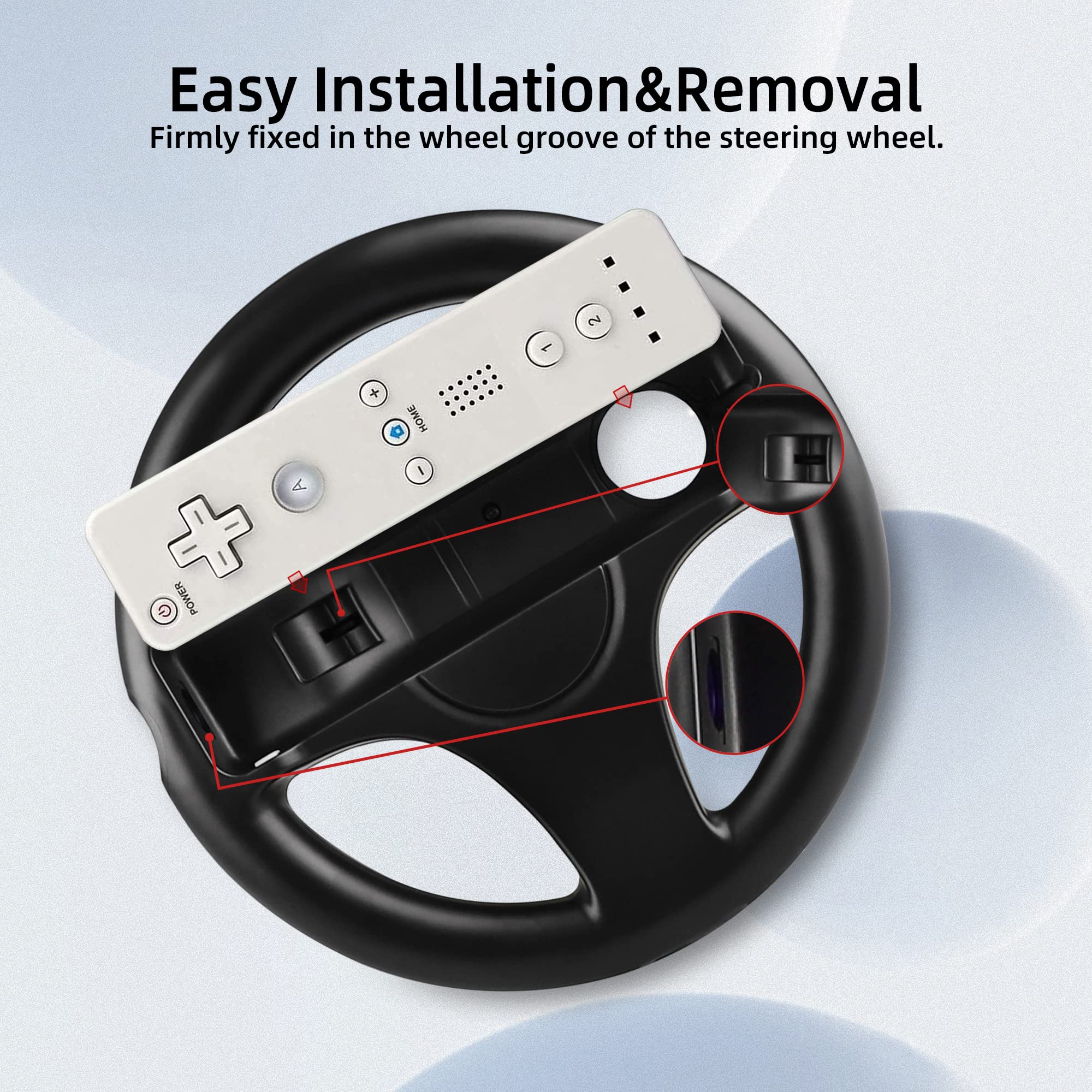 Xahpower Steering Wheel for Nintendo Wii and Wii U Remote Controller, 2 Pack Racing Wheels Games Accessories for Mario Kart (Black)