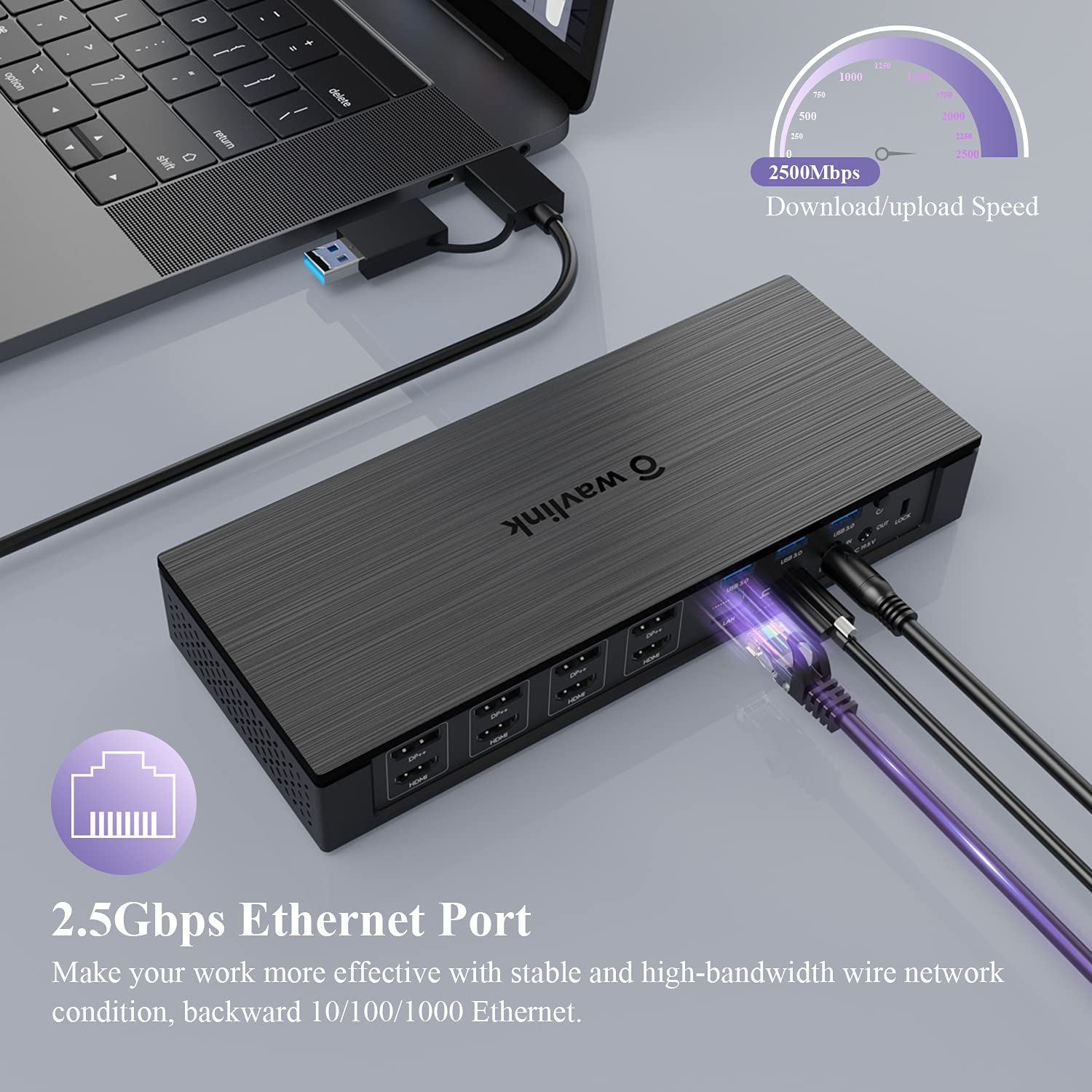 WAVLINK Enterprise-Level Universal Docking Station,20-in-1 USB-C Quad 4K Dual 5K@60Hz Display Dock with 100W Charging,4xDisplayPort(1.2),4xHDMI(2.0),2.5G Ethernet,USB 3.1/3.0-A,USB-C(PD30W)