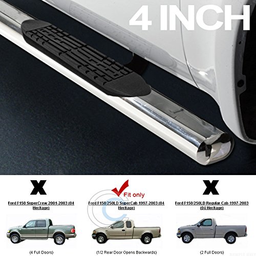 VXMOTOR for 1997-2003 F150 Super/EXT CAB (Not Fit XLT) 4" SS Stainless HD Chrome - Side Step NERF Bars Rail Running Board
