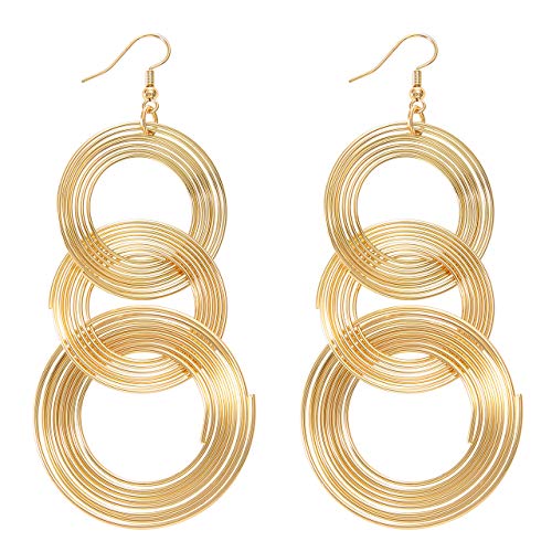 Zealmer Women 16K Gold Plated Tiered Sprial Dangle Earrings