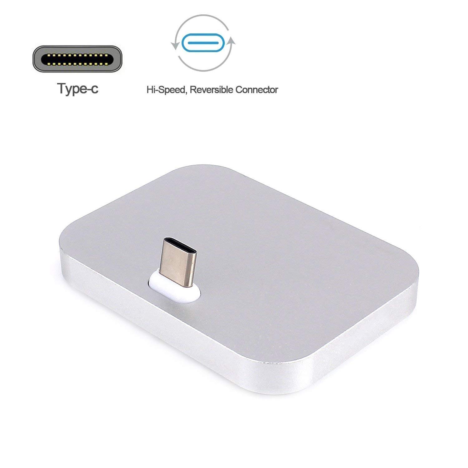 Yeebline Type C Charger Dock, [Aluminum Alloy] USB Type-C Charger Stand Cradle Charging Station Compatible with iPhone 15 Series, Nexus 6P/5X, OnePlus 3T/3/2 and Other USB-C Devices (Silver Aluminum)