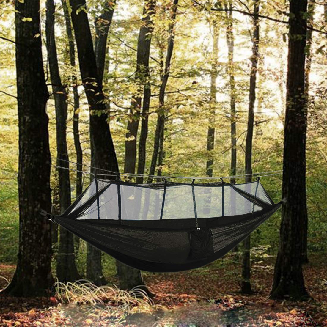 Yeeco Black Camping Hammock, Portable Nylon Hammocks, Hammock with Mosquito Net and Tree Straps, Lightweight 2 Person Hammock for Camping, Outdoor, Hiking, Travel