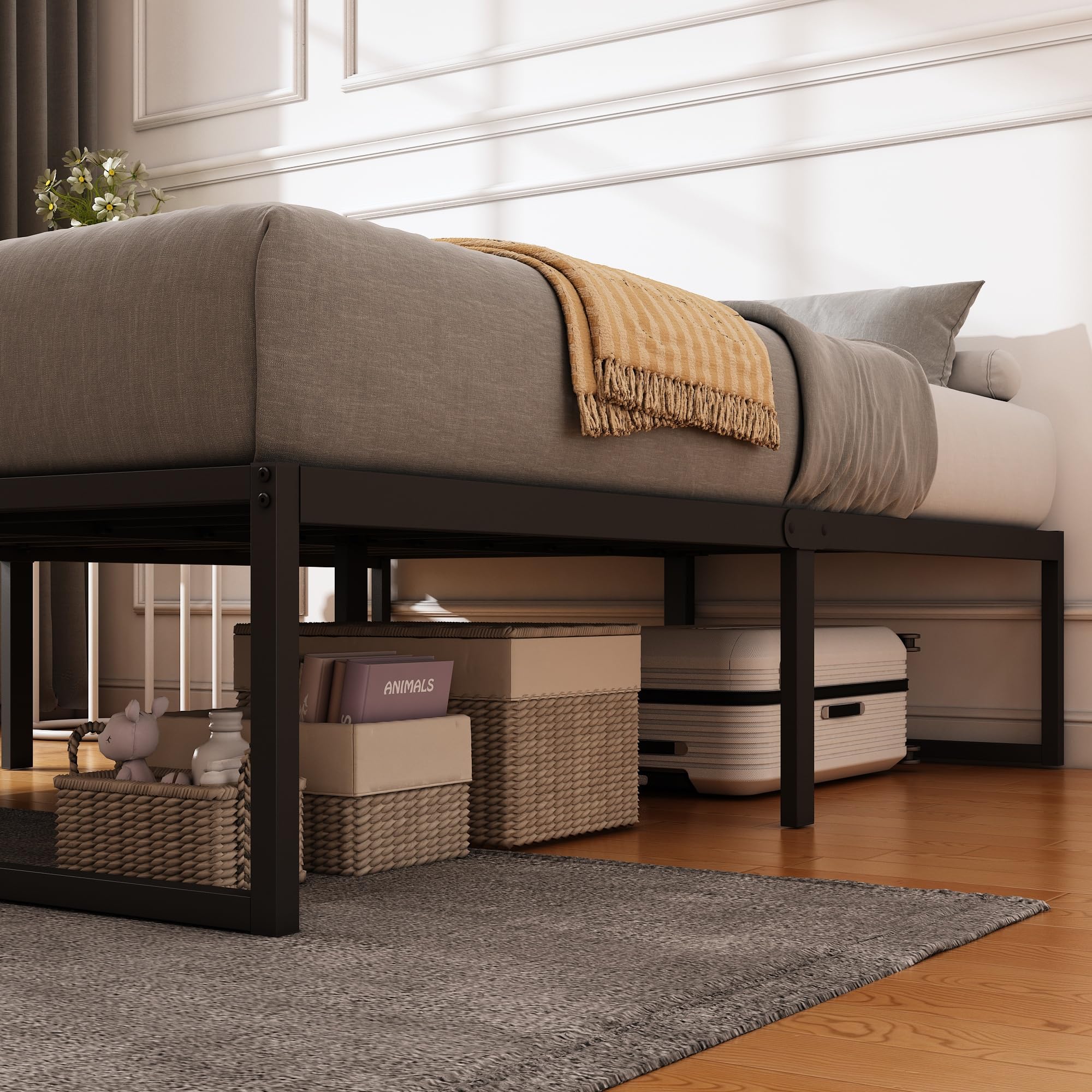 XINXINYAN 14 Inch Queen Bed Frame, No Box Spring Needed, Heavy Duty Metal Platform Queen Size Bed Frame, Strong Steel Slats Support, Noise Free, Easy Assembly, Black
