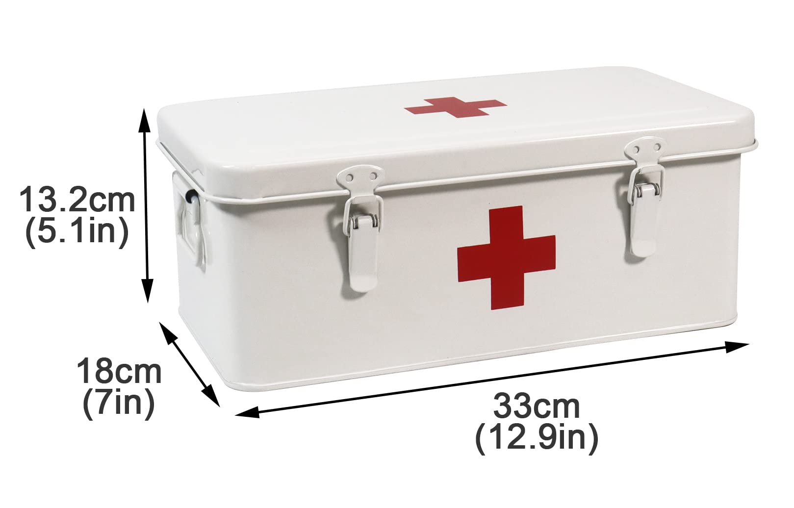 Xbopetda First Aid Medicine Box, First Aid Kit Supplies Bin, Metal Medicine Storage Tin, First Aid Empty Box with Safety Lock for Home Emergency Tool Set-White
