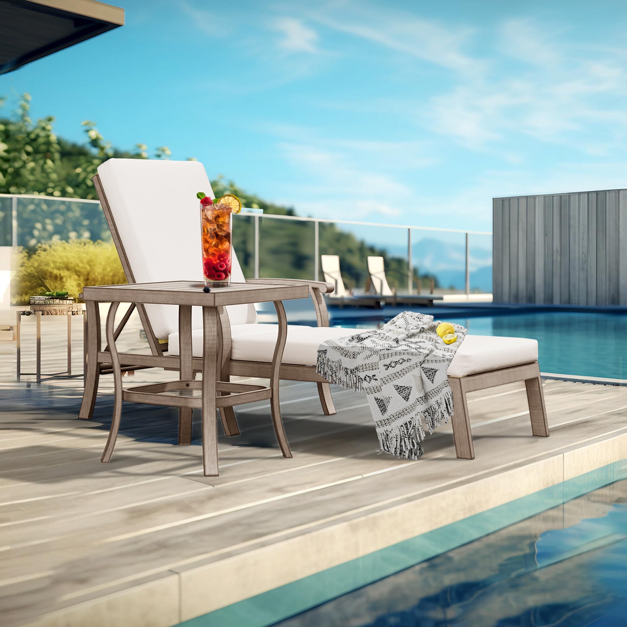 ZEPYARD Aluminum Patio Chaise Lounge Set of 2, Armrest Lounge Chair with Adjustable Backrest for Outside, All Weather Aluminum Lounge Chair for Deck Beach Poolside-Greige Cushion