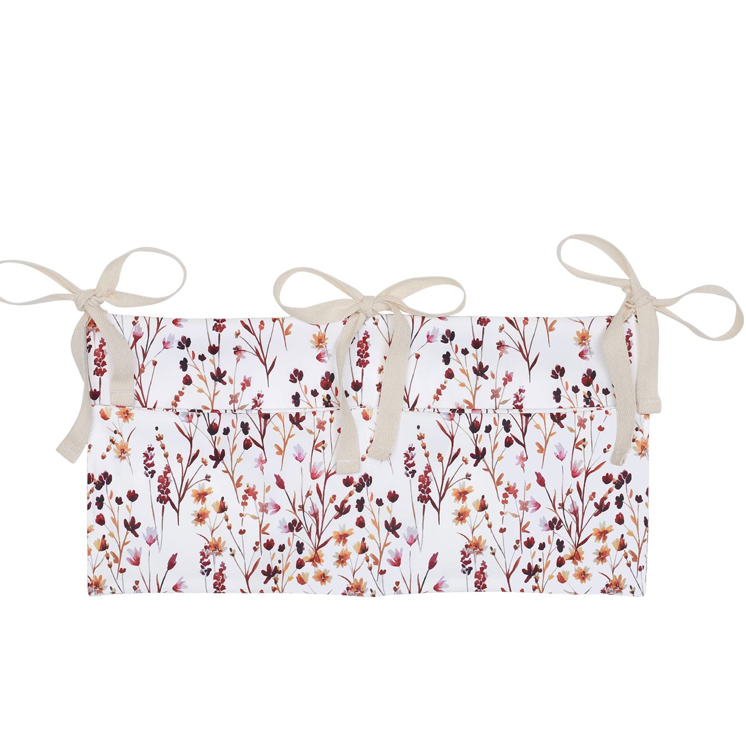 YeeMan Cotton Baby Bedside Hanging Storage Bag,2 Pockets Organizer for Baby Cribs and Toys (Little Flowers)